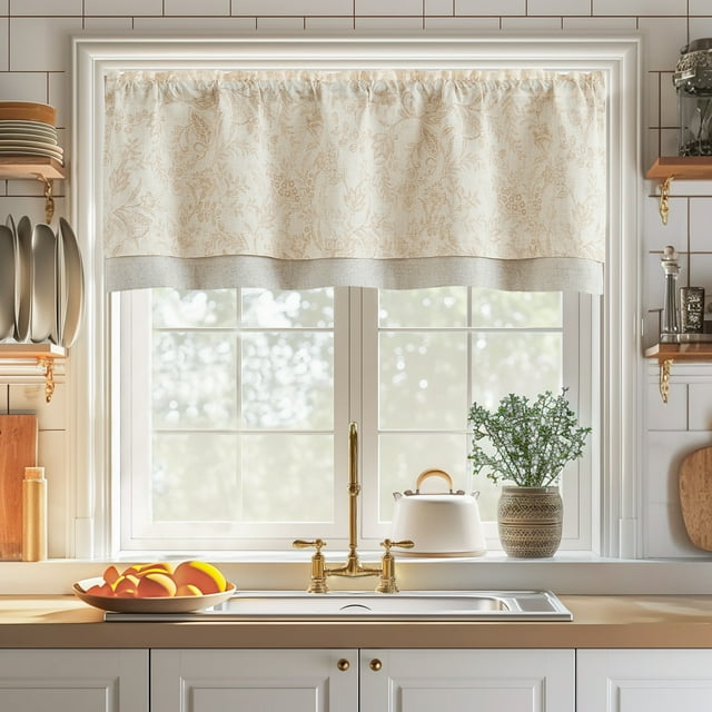 Curtainking 18 inch Floral Botanic Double Layer Kitchen Valance, 50x18 ...
