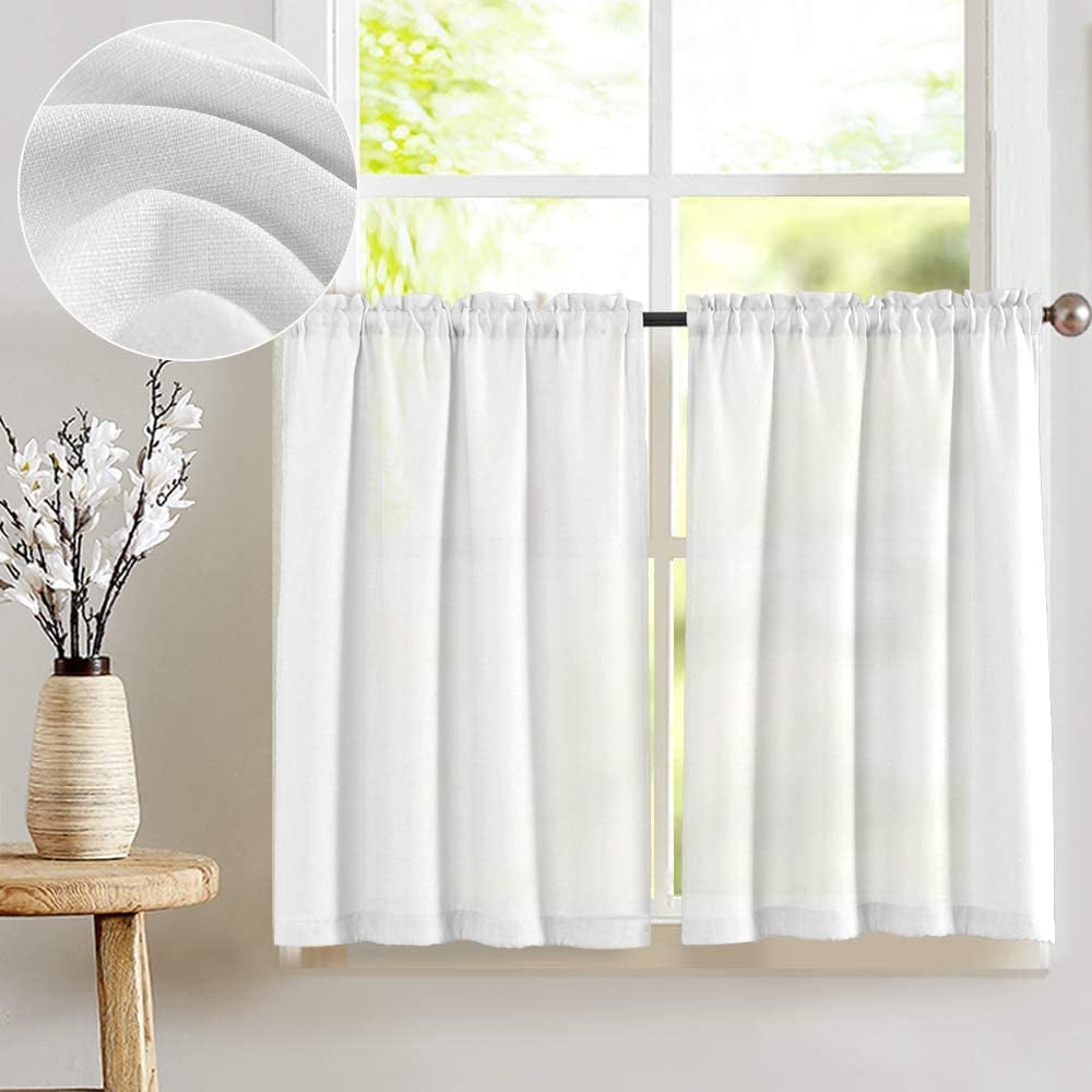 "Curtainking Farmhouse Weave Rod Pocket Semi-Sheer Kitchen Curtains, 36 ...