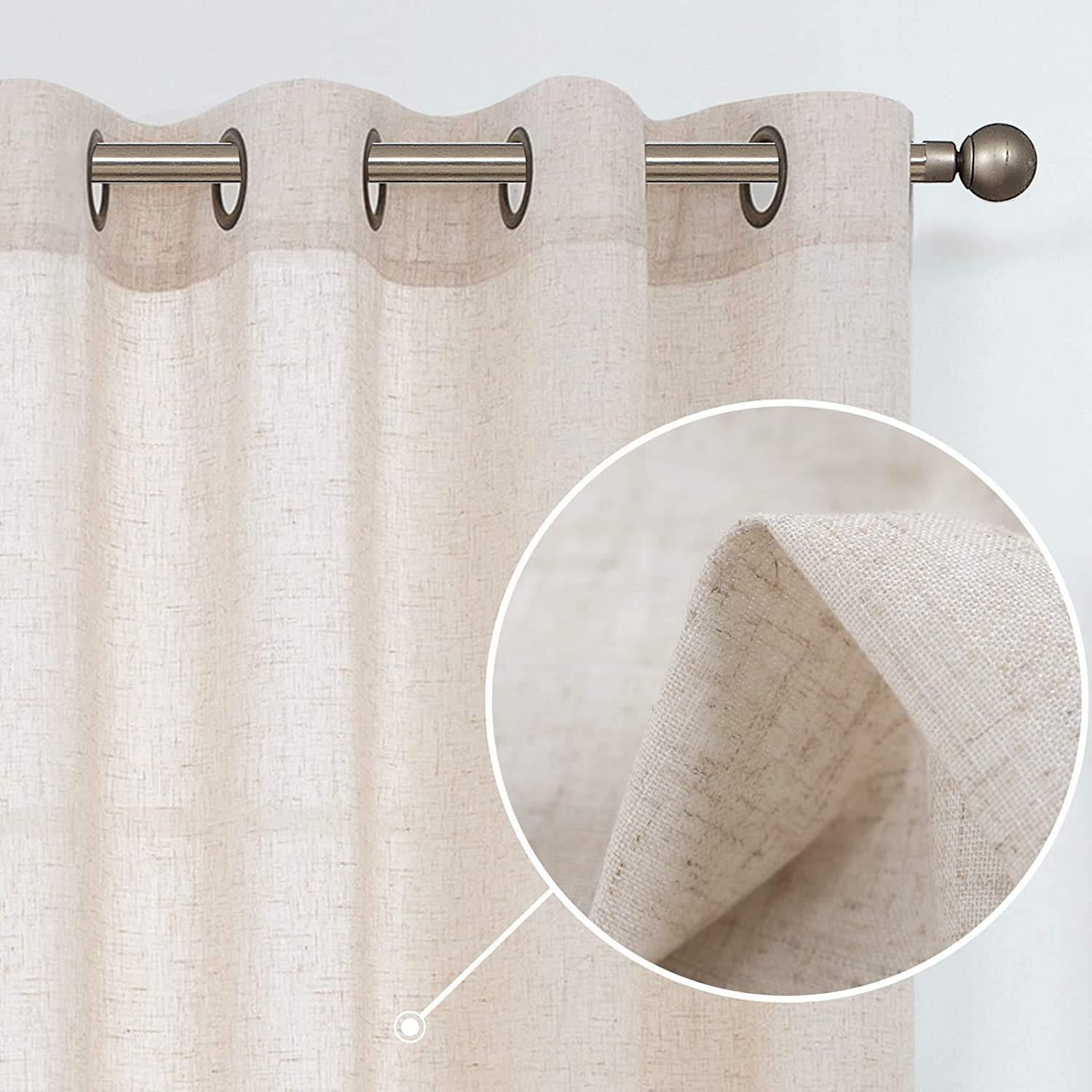 Curtainking 2-Pack Farmhouse Linen Drapes, 63 inches Length, Light Filtering, Grommet Beige for ...