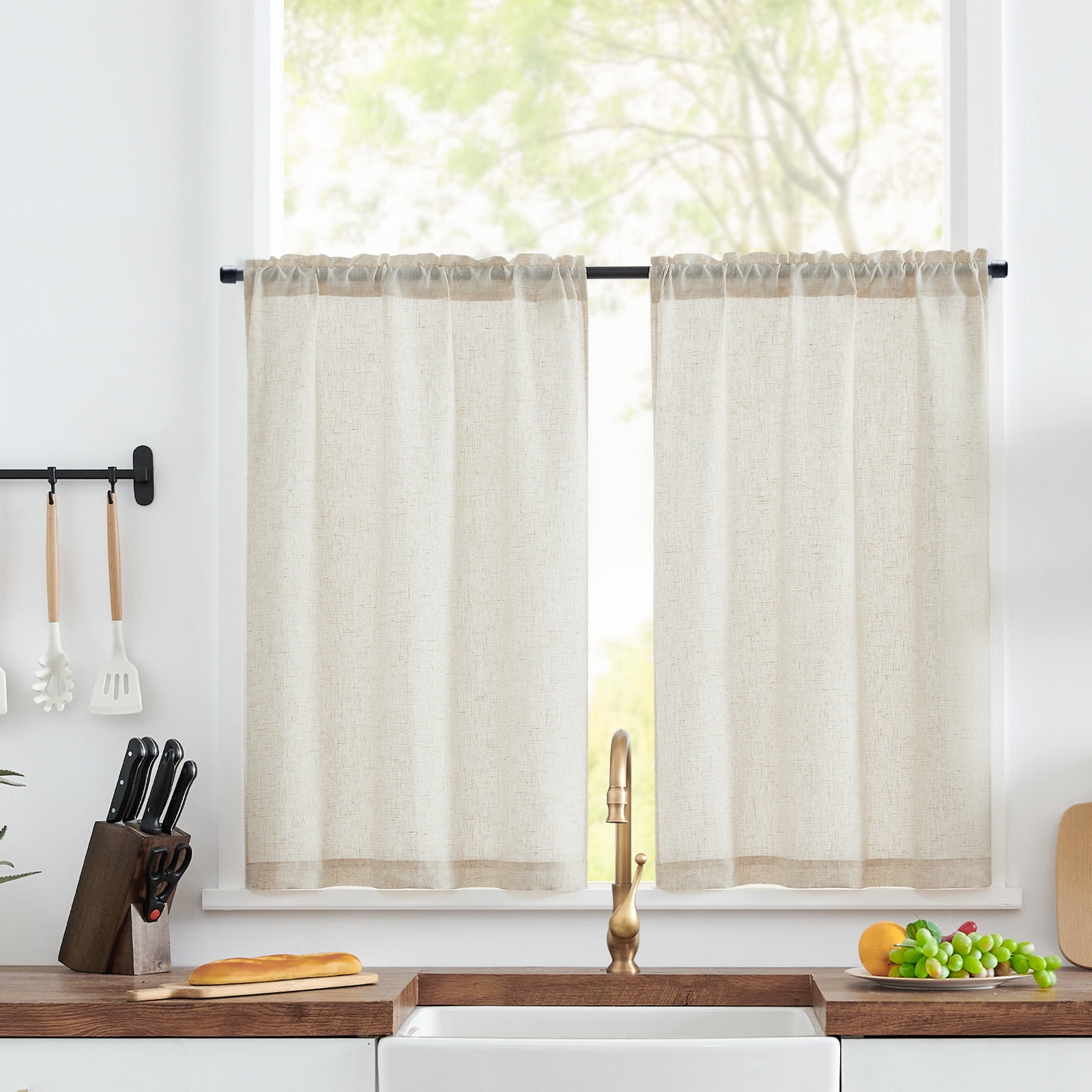 Curtainking Farmhouse Small Window Treatment 26x24 inch Bathroom Rod Pocket Semi Sheer Cafe Curtains Set of 2 Panels