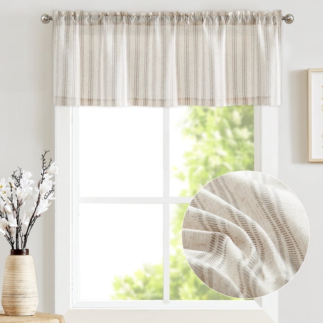 Curtainking Farmhouse Striped Valance Semi-Sheer, Grey on Beige, Flax ...
