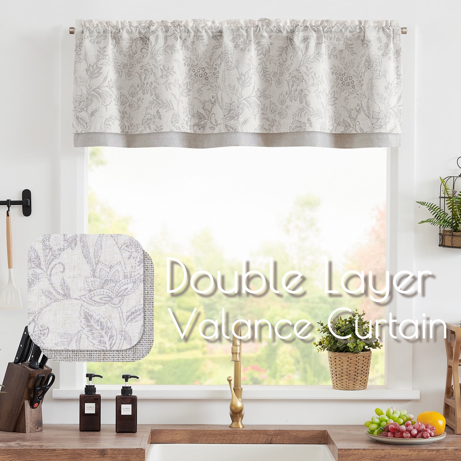 Curtainking Window Curtain Floral Botanic Kitchen Valance 50x16 inch ...