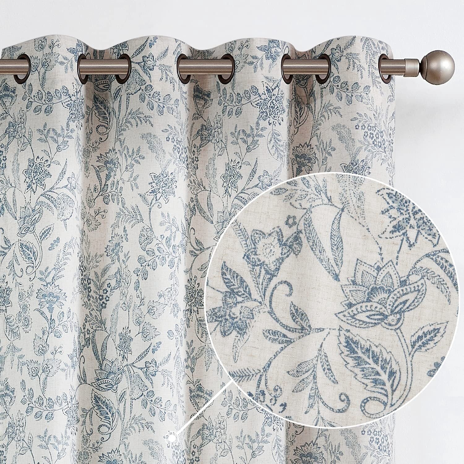 Curtainking Floral Curtains Linen Farmhouse Curtains for Living Room 96 ...