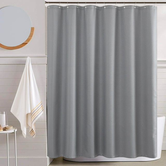 Curtainking Gray Shower Curtain 70" x 72" Waffle Weave Pattern Curtain for Bathroom with 12 ...