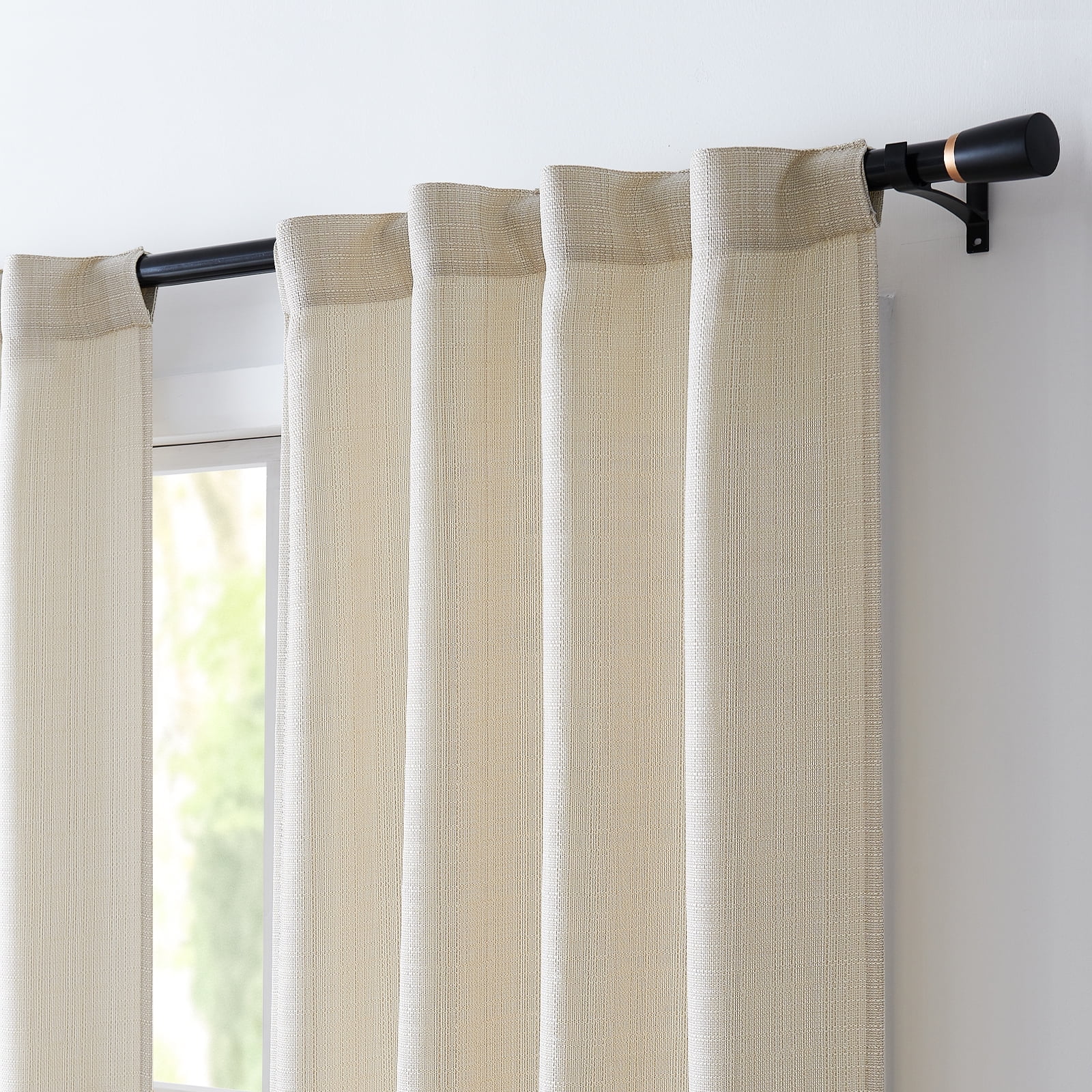 Curtainking Linen Textured Beige Curtains for Living Room 96 inches ...