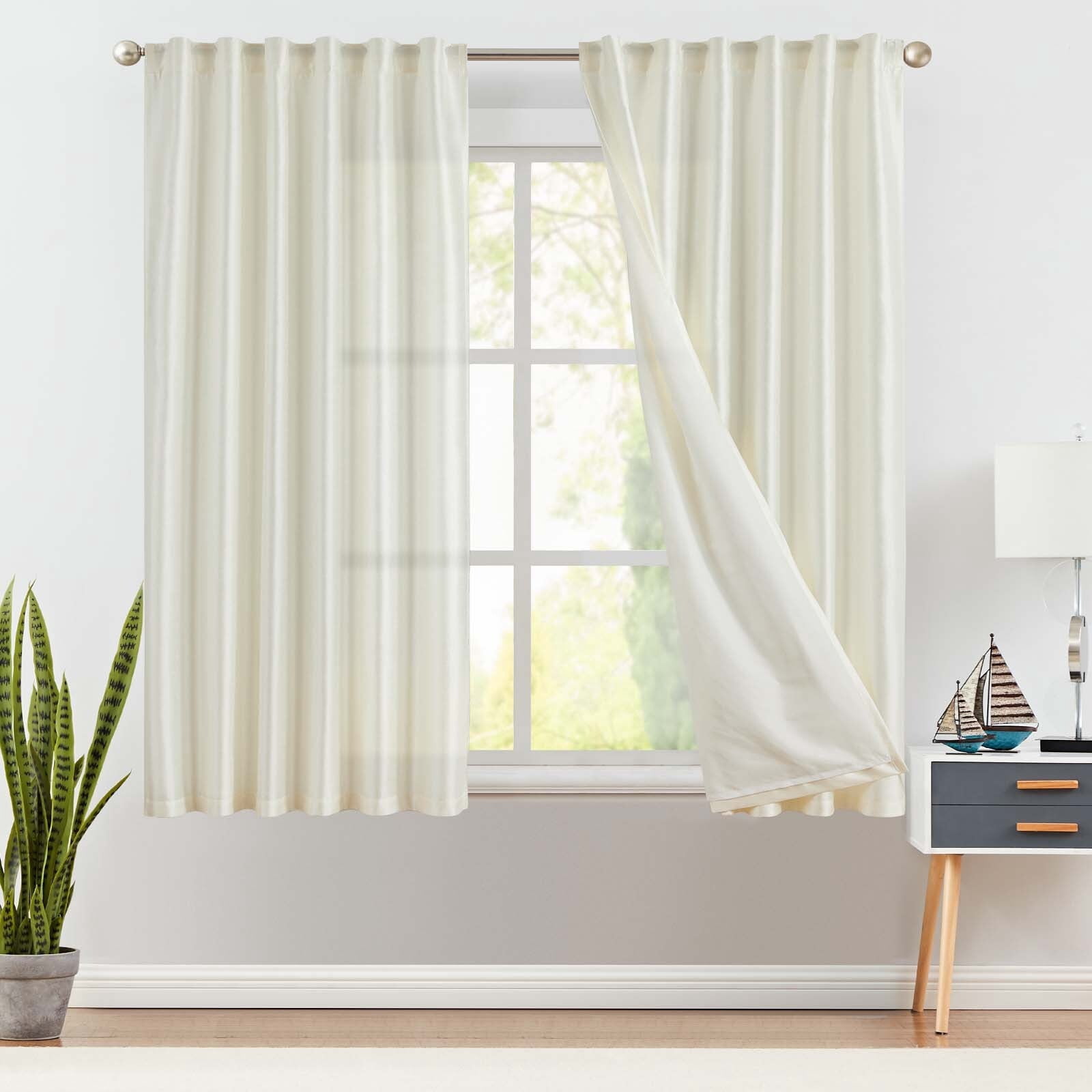 Curtainking Ivory Living Room Curtains Faux Silk 63 Inch Dupioni ...