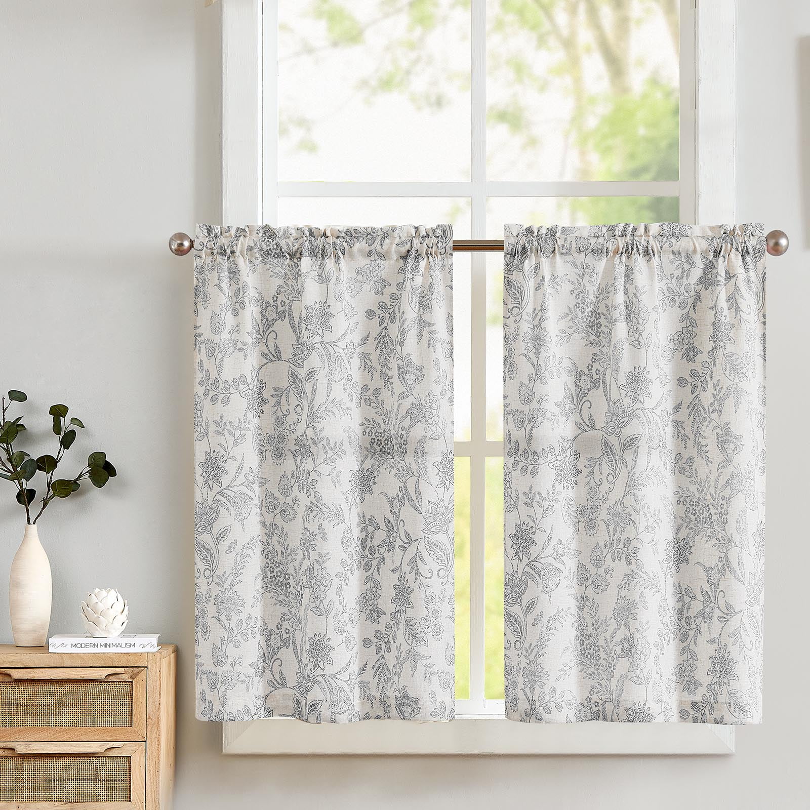 Curtainking Kitchen Curtains Gray Cafe Curtains 26x36 inch for Dining ...