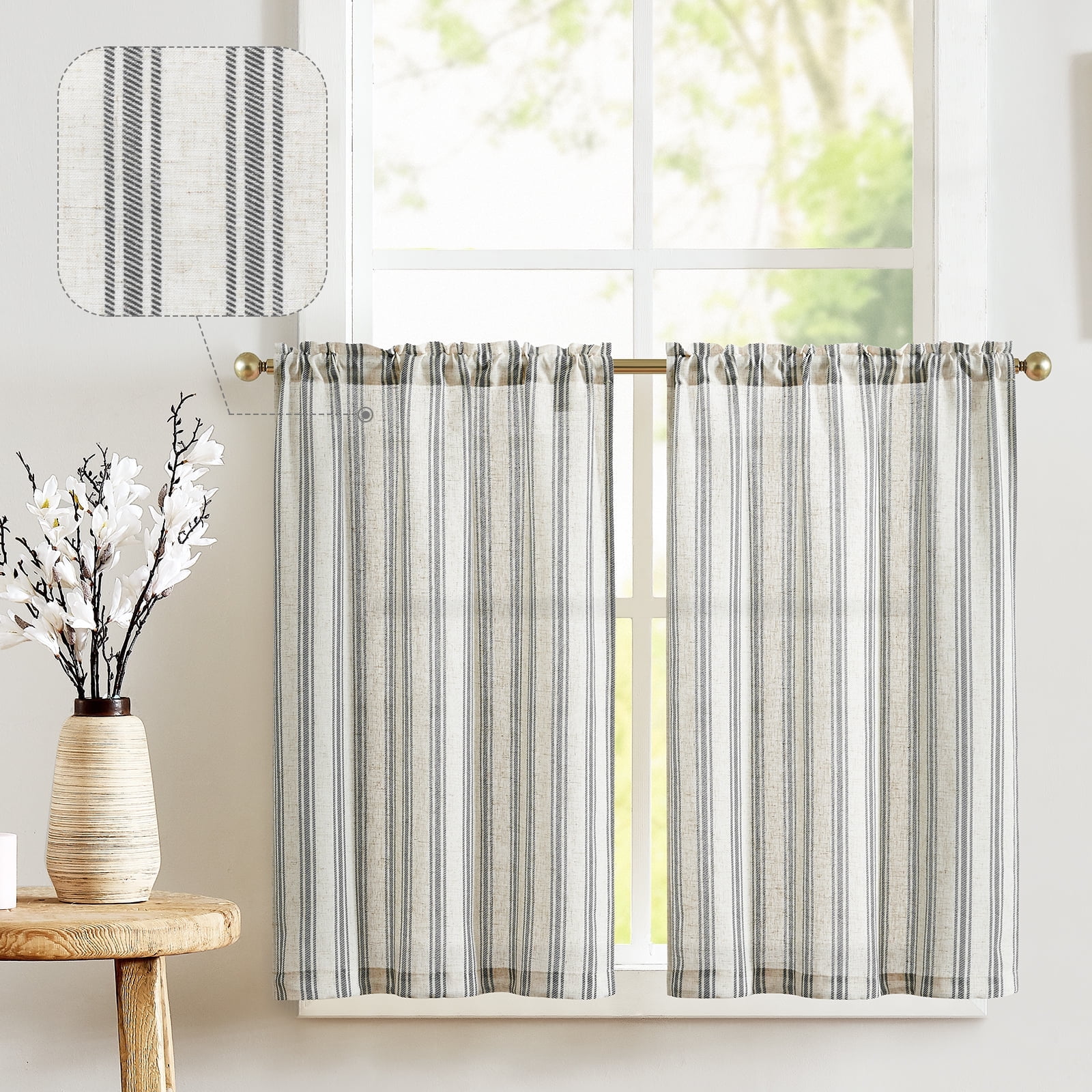 Curtainking Semi-Sheer Farmhouse Kitchen Curtains, 26x36 inch, 2 Panels ...