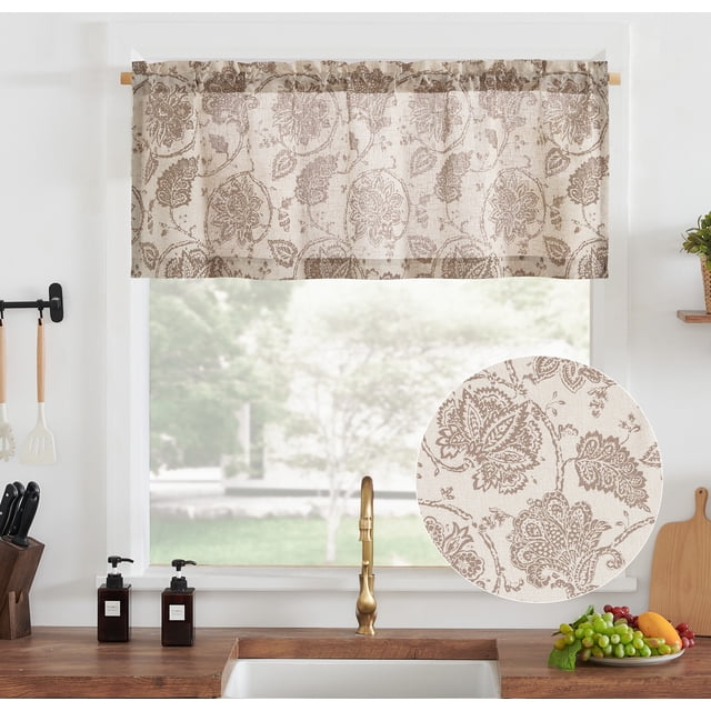 Curtainking 50x18 inch Linen Textured Kitchen Valance, Floral Print, 1 ...