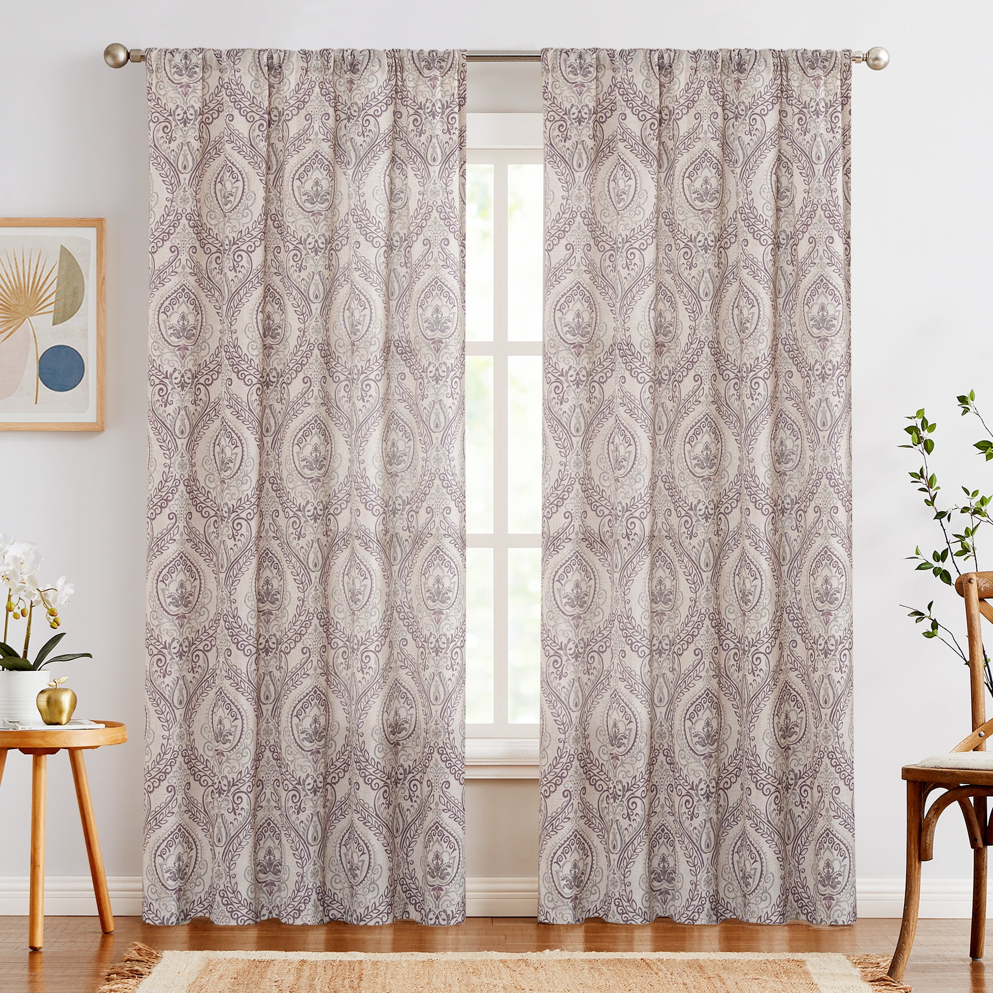 Curtainking Linen Curtains for Living Room 95 inch Medallion Damask ...