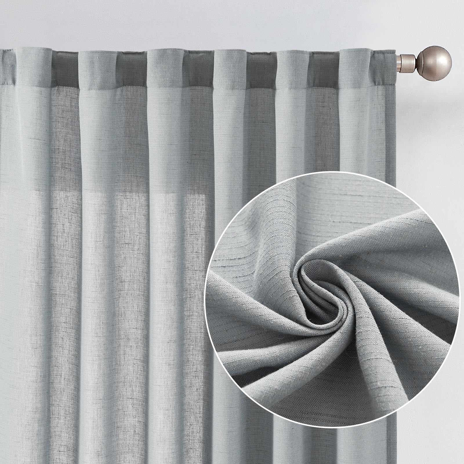 Curtainking Linen Farmhouse Back Tab Curtains, 84 inches, Grey, Pack of ...