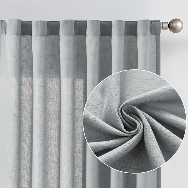 Curtainking Linen Farmhouse Back Tab Curtains 96in Grey Light Filtering ...