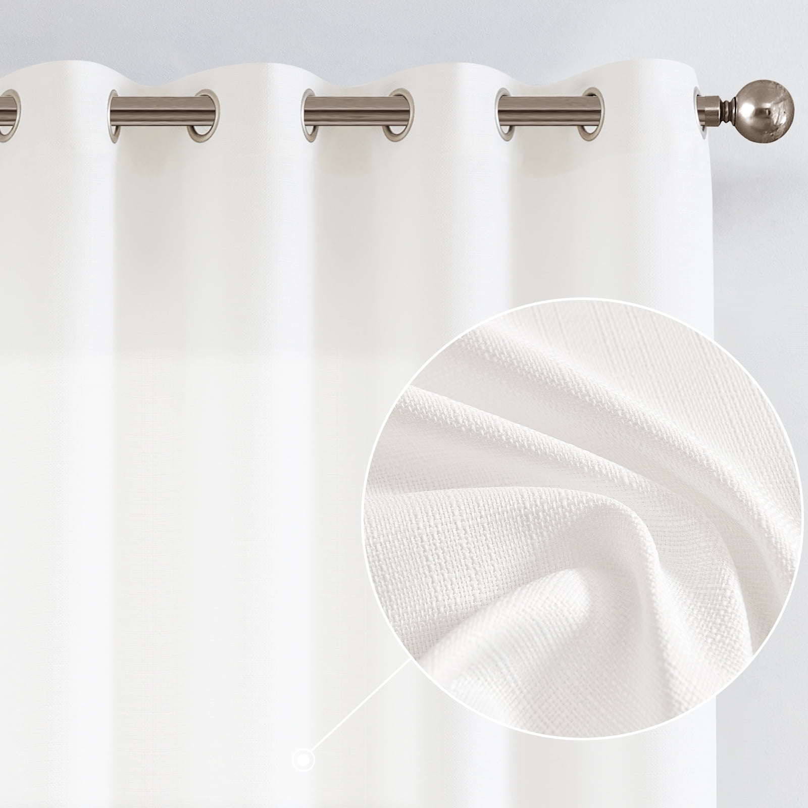 Curtainking 84 inch Cream White Linen Textured Light Filtering Curtains ...