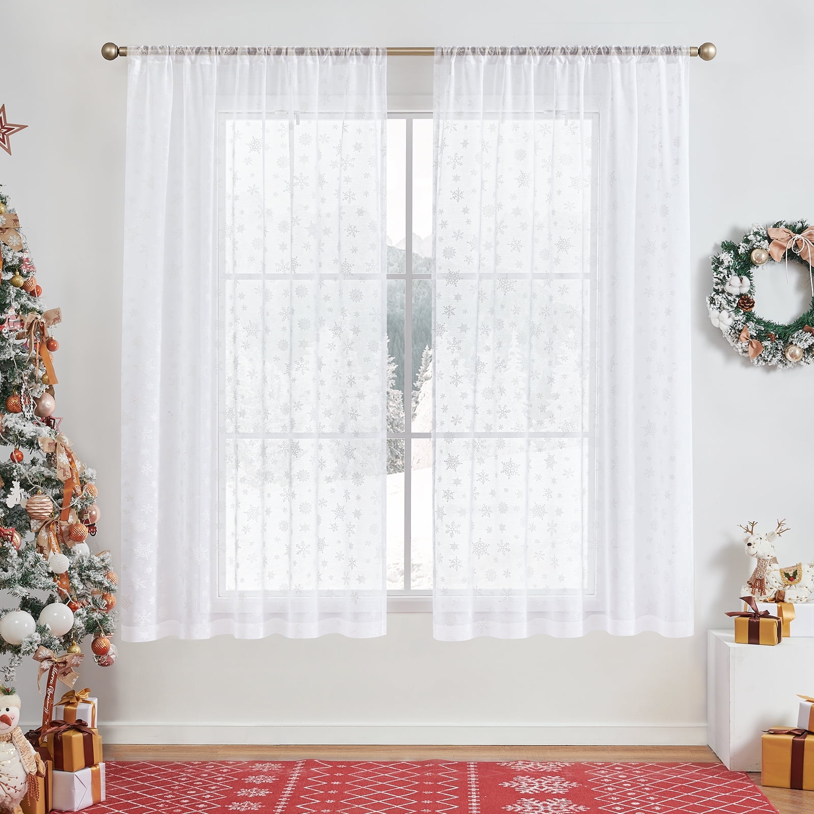 Curtainking Snowflake Christmas Curtains for Living Room Sheer Curtains ...