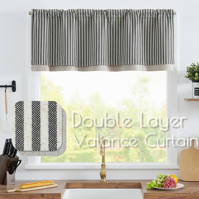 Curtainking Stylish Stripe Rod Pocket Blackout Kitchen Valance, Double ...