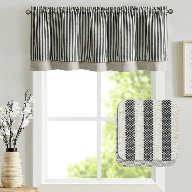 Curtainking Stripe Rod Pocket Blackout Kitchen Valance 50x18 inch ...