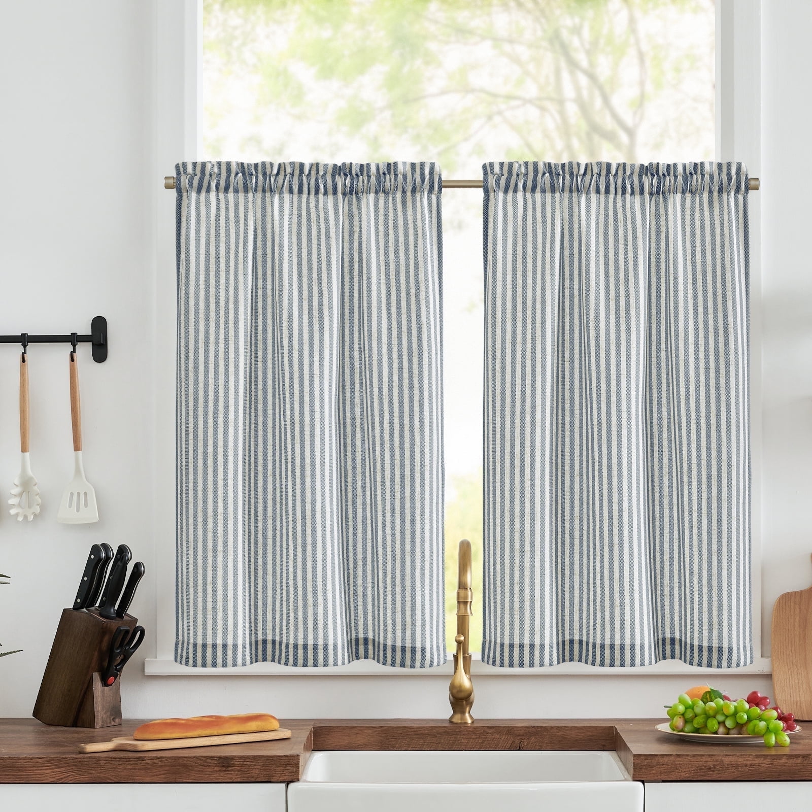 Curtainking Farmhouse Kitchen Curtain, 2 Panels, Semi-Sheer, 26x36 Inch ...