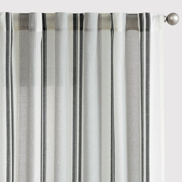 Curtainking Striped Linen Curtains 63 Inch Black Farmhouse Rustic ...