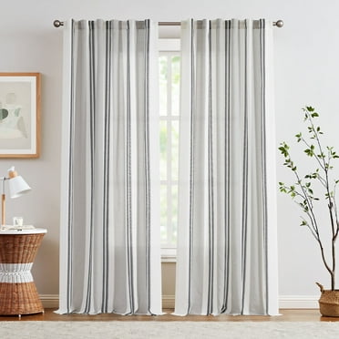 Lush Decor Boho Coastal Horizontal Ticking Stripe Tassel Window Curtain ...