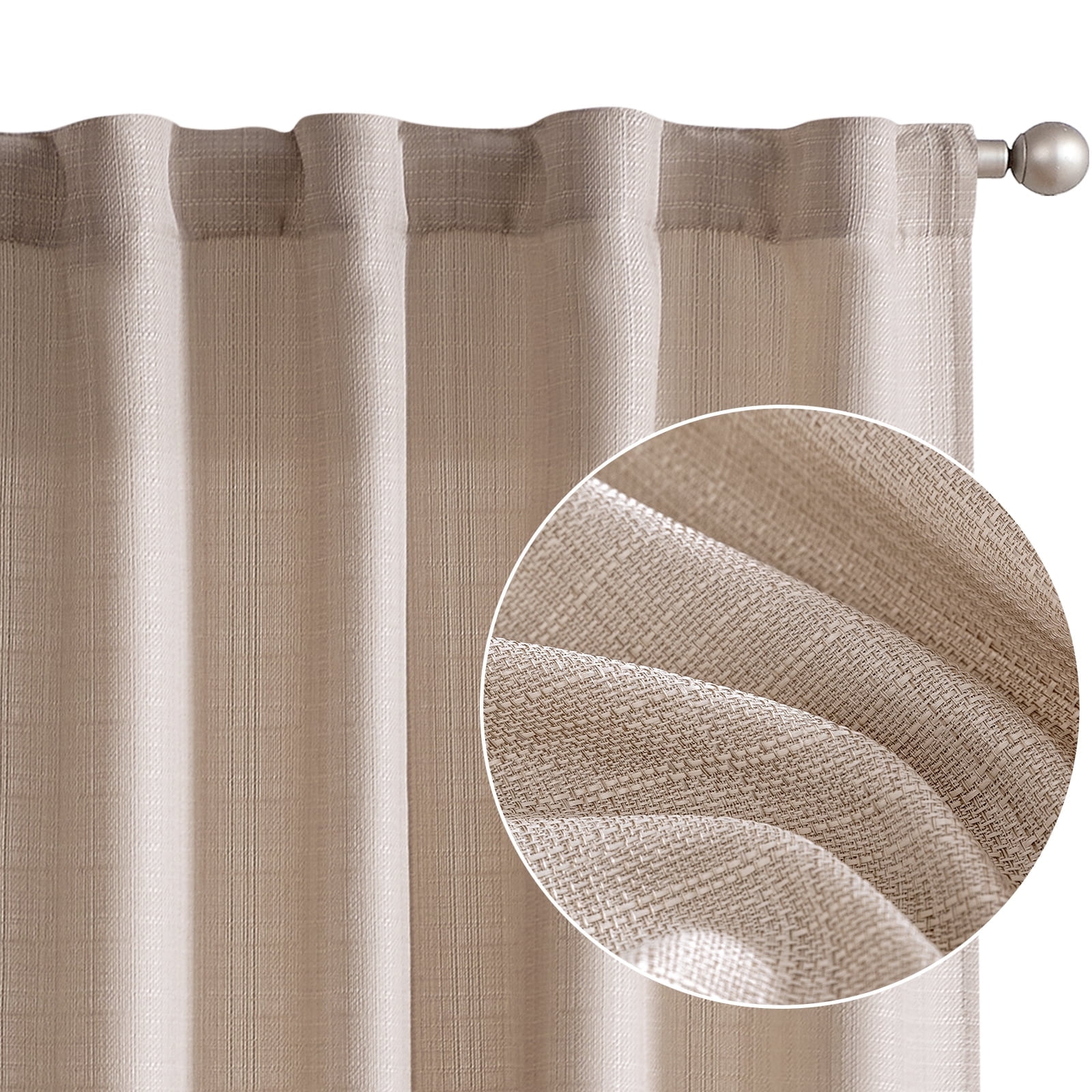 Curtainking Taupe Linen Textured Curtains for Living Room and Bedroom, Light Filtering Back Tab ...