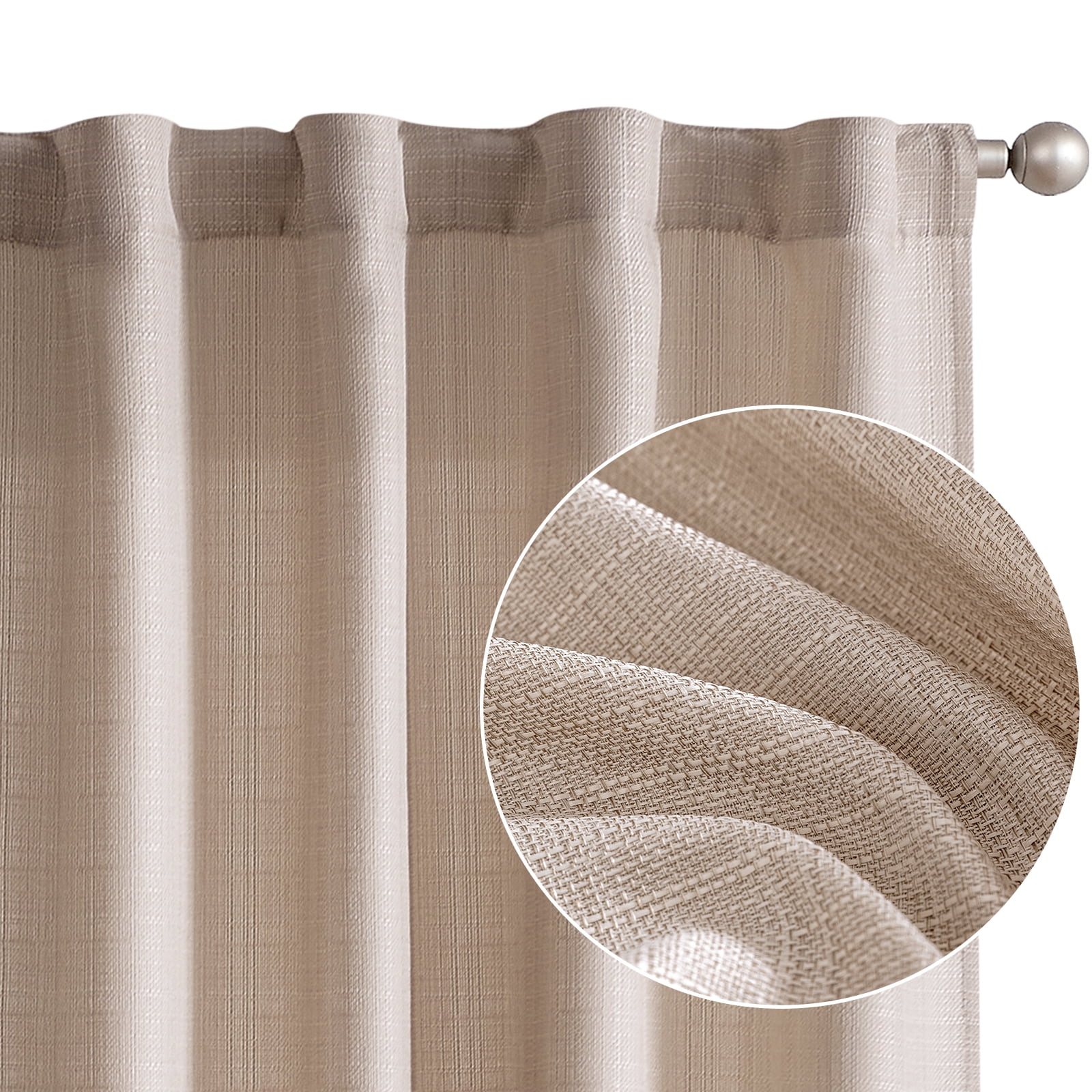 Curtainking Taupe Curtains for Living Room 96 inches Linen Textured ...