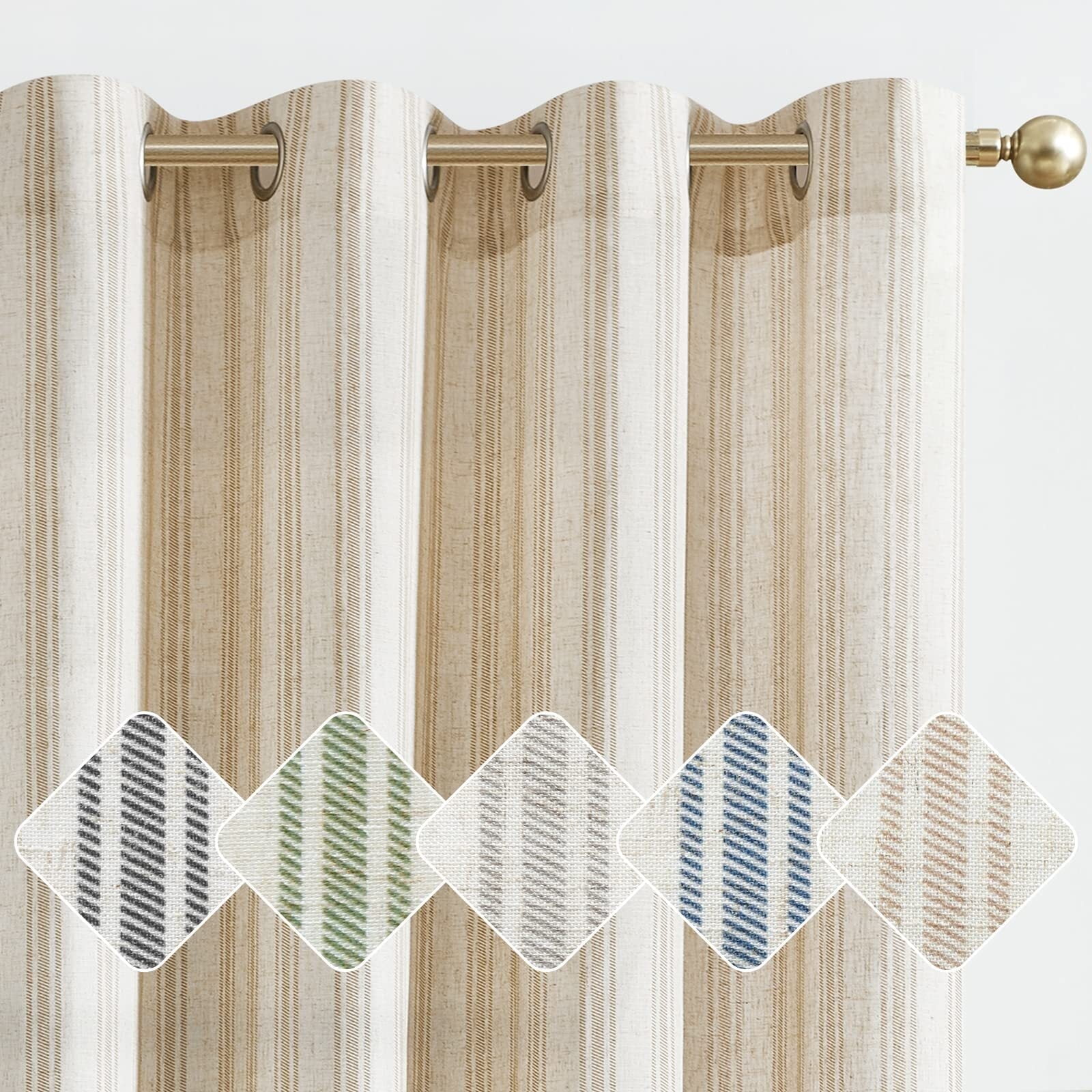 Curtainking Taupe Striped Curtains Linen Farmhouse Living Room Curtains ...