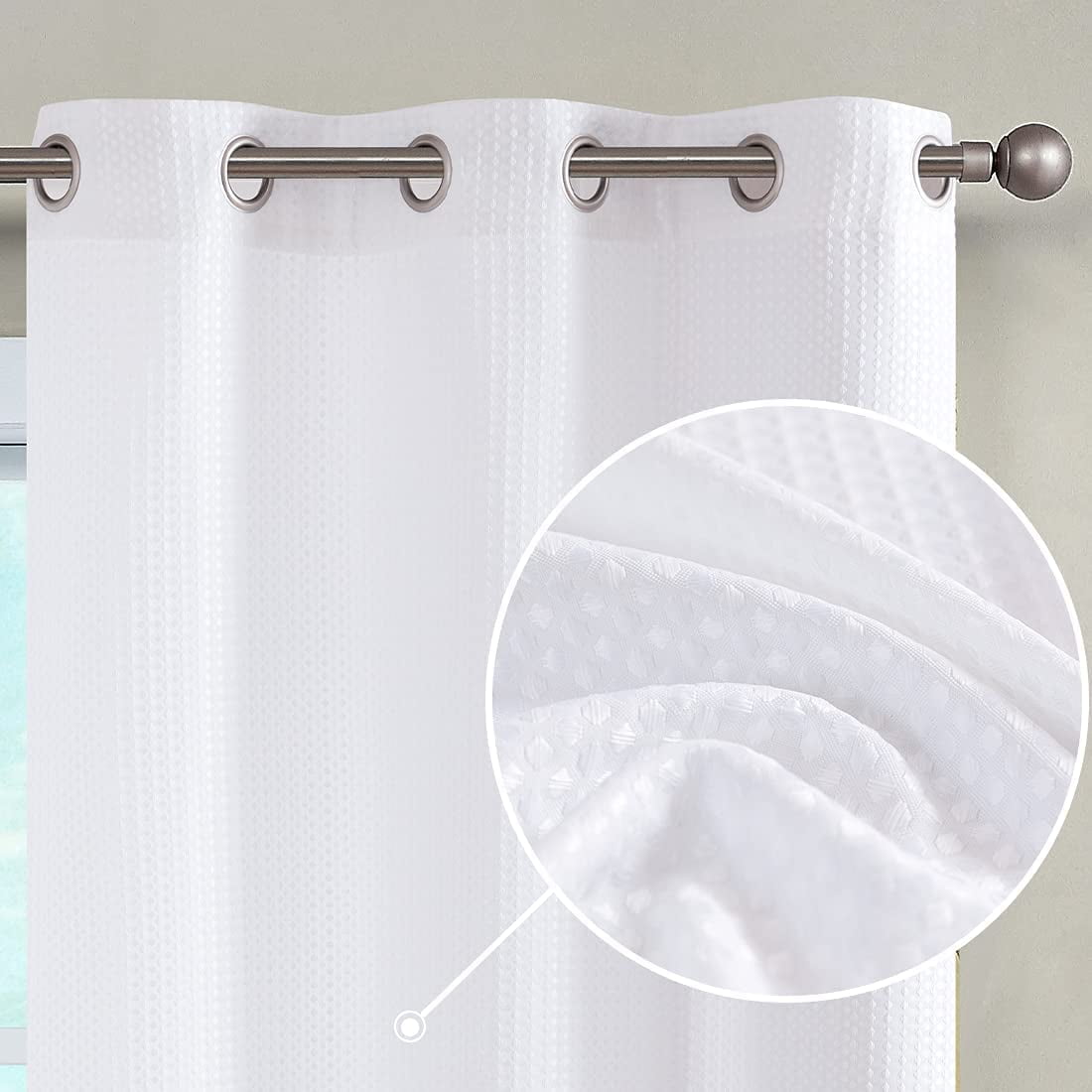 Curtainking 96in Waffle Weave Light Filtering Curtains, White Grommet ...