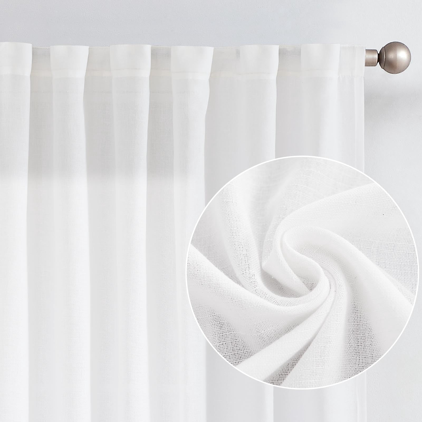 Curtainking White Curtains for Living Room Back Tab Window Drapes Rod ...