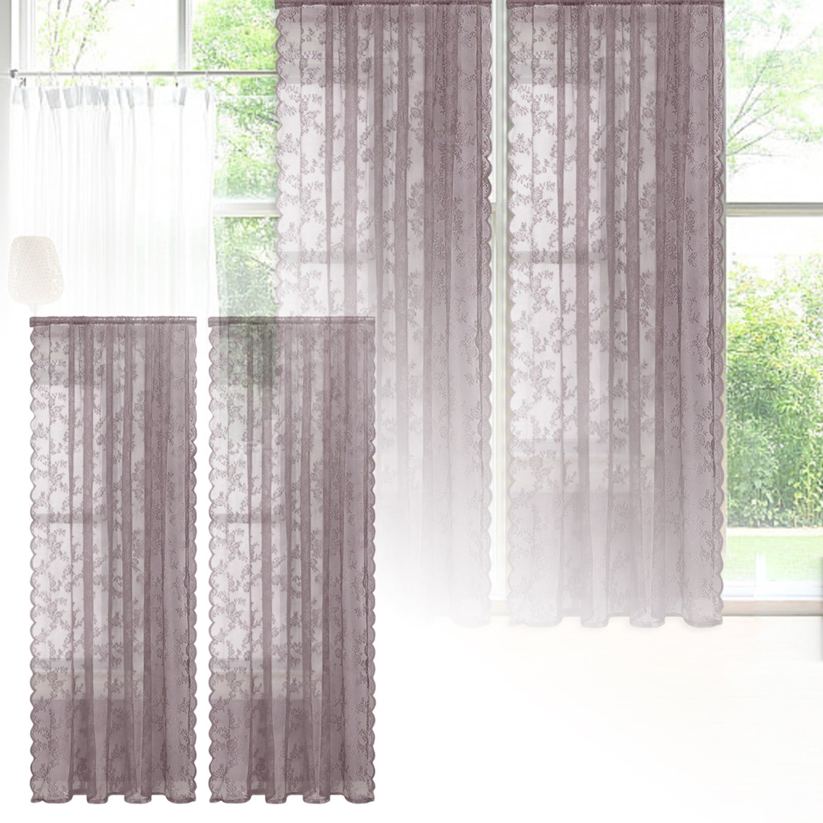 Curtains, 100cm x 150cm French Lace Window Curtain Panel, Sheer Semi ...