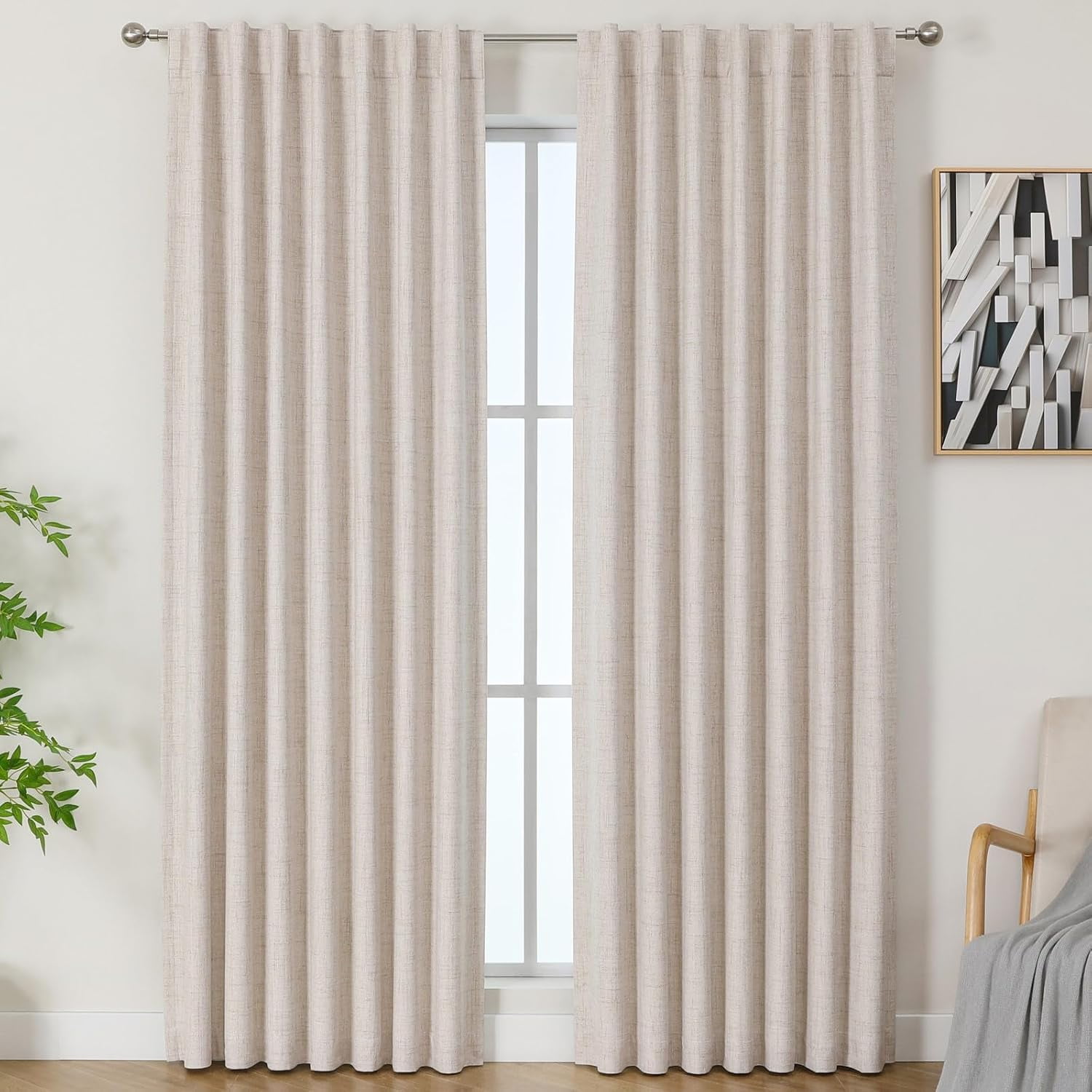 Curtains - 2 Panels 90 Inch Long Natural Linen Drapes for Bedroom ...