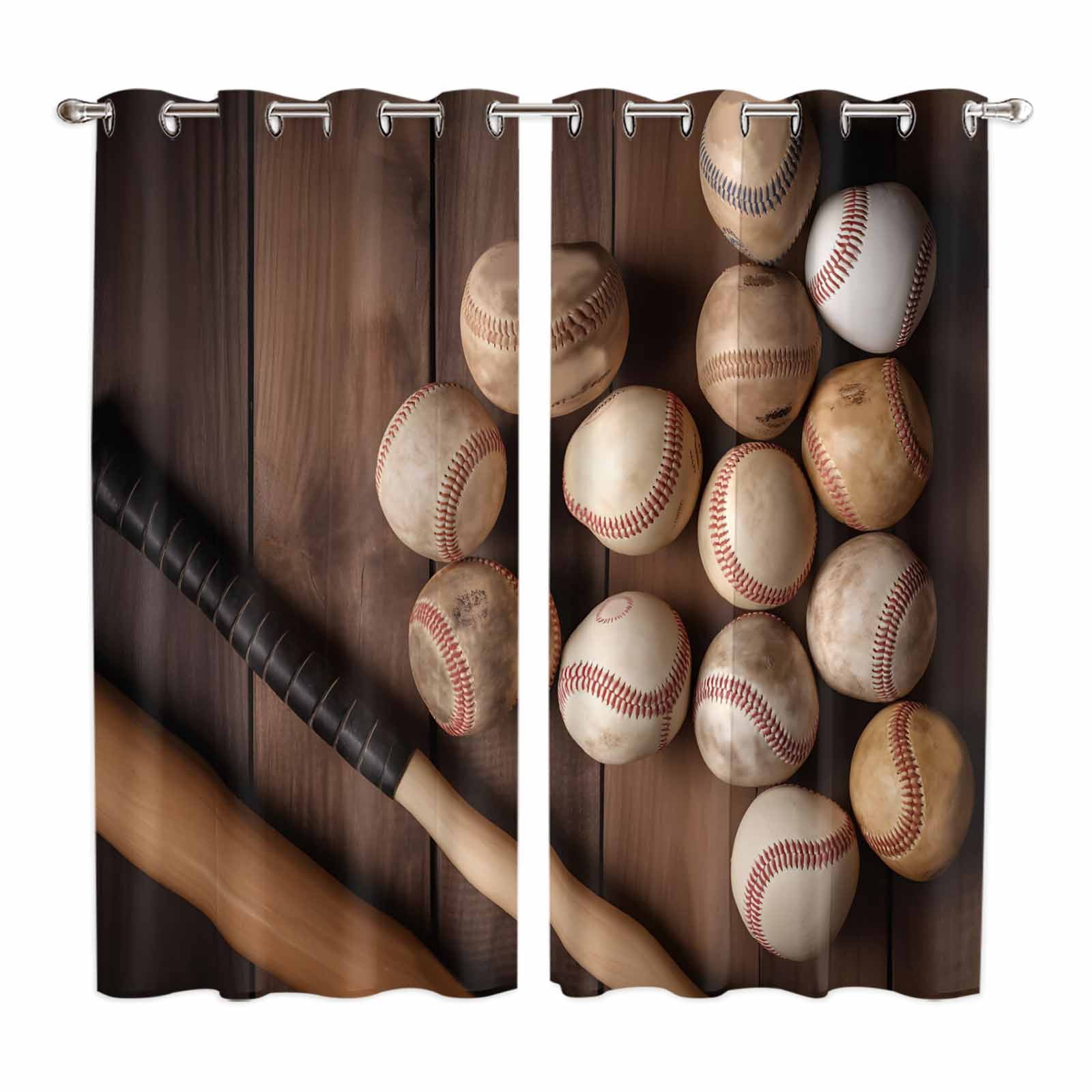 Curtains 63 Inch Length 2 Panels, Baseball Grommets Window Treatment ...