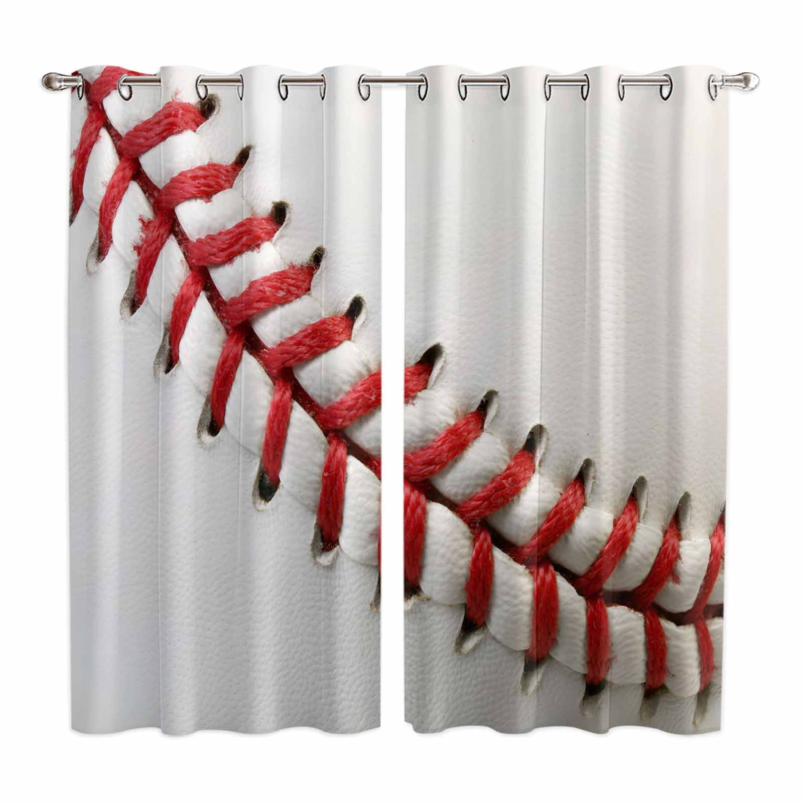 Curtains 63 Inch Length 2 Panels, Baseball Grommets Window Treatment ...