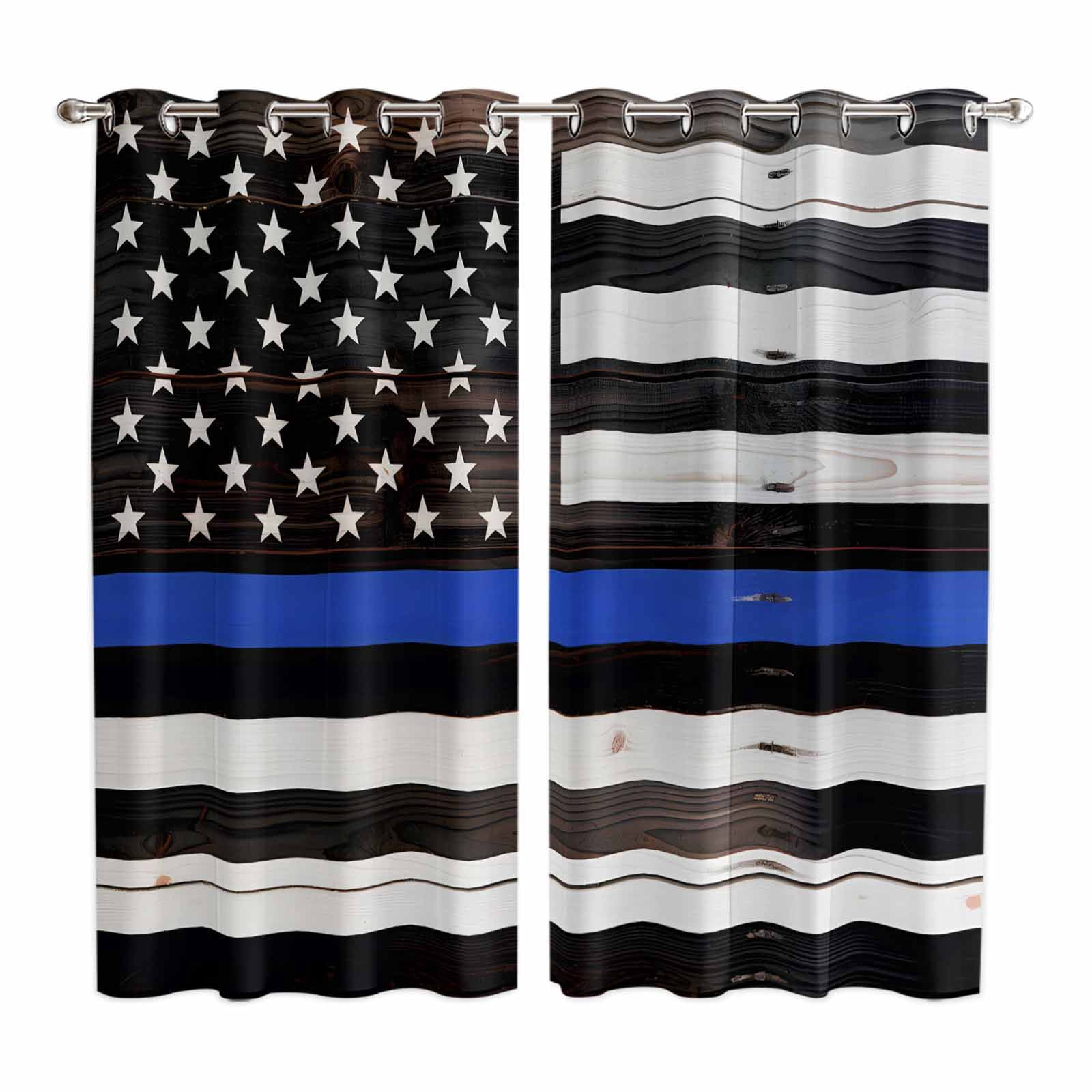 Curtains 63 Inch Length 2 Panels, Blue American Flag Grommets Window ...