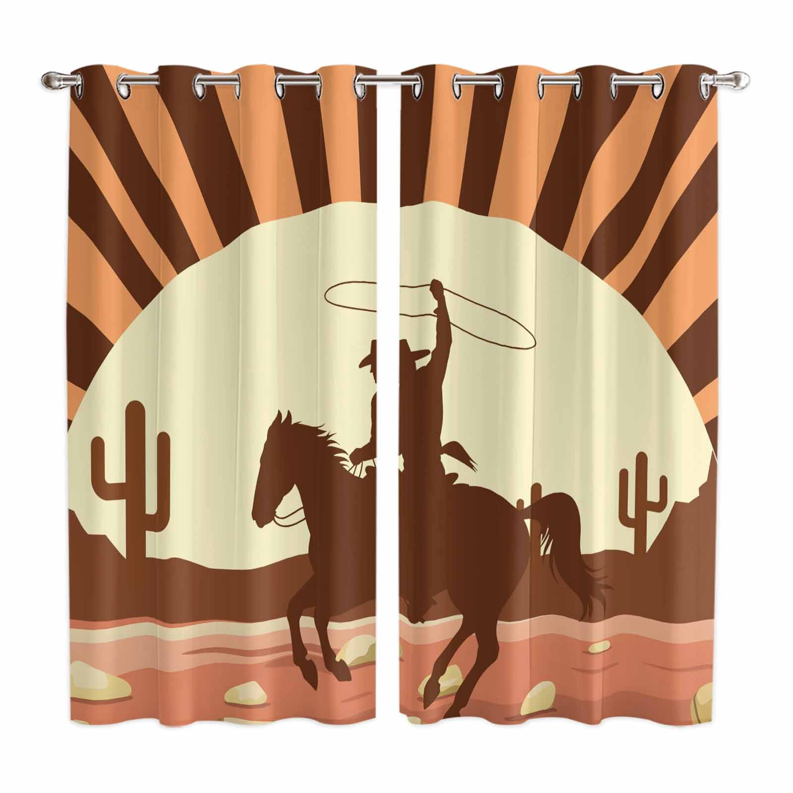 Curtains 63 Inch Length 2 Panels, Brown Vintage Western Grommets Window ...