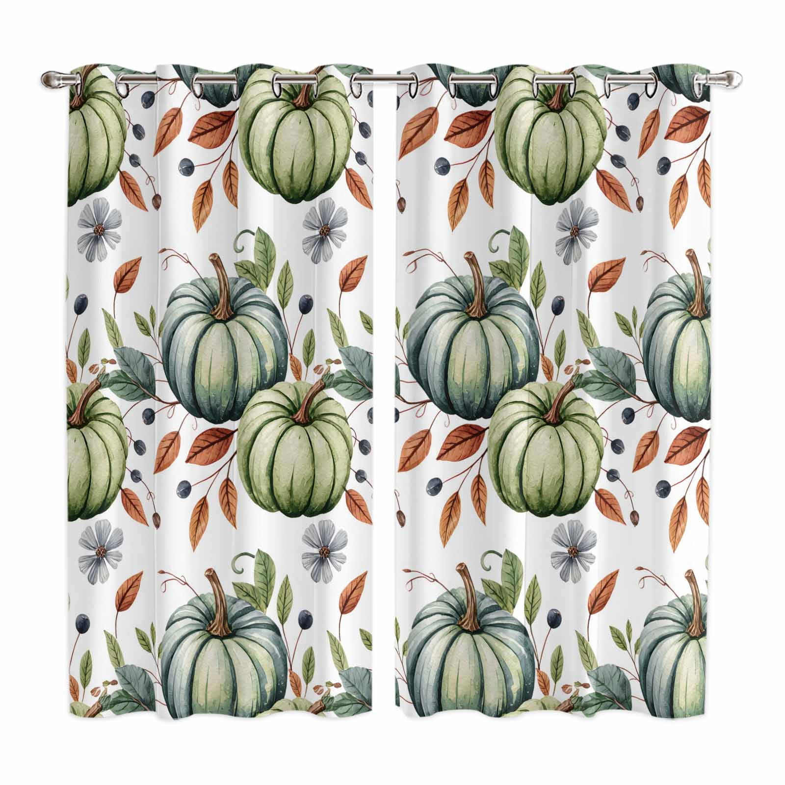 Curtains 63 Inch Length 2 Panels, Green Pumpkin Grommets Window ...