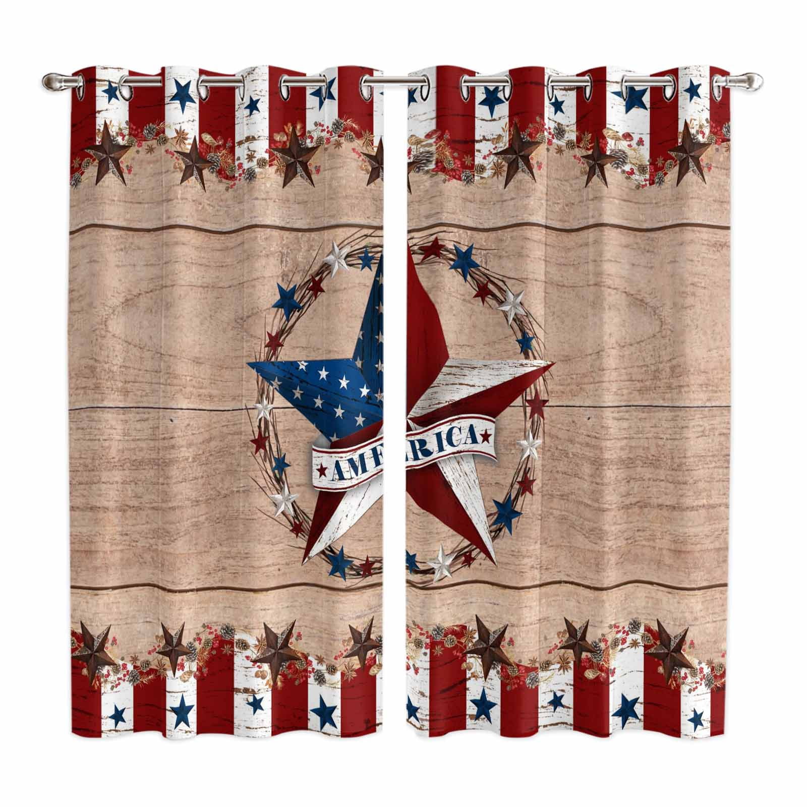 Curtains 63 Inch Length 2 Panels, Independence Day Grommets Window ...