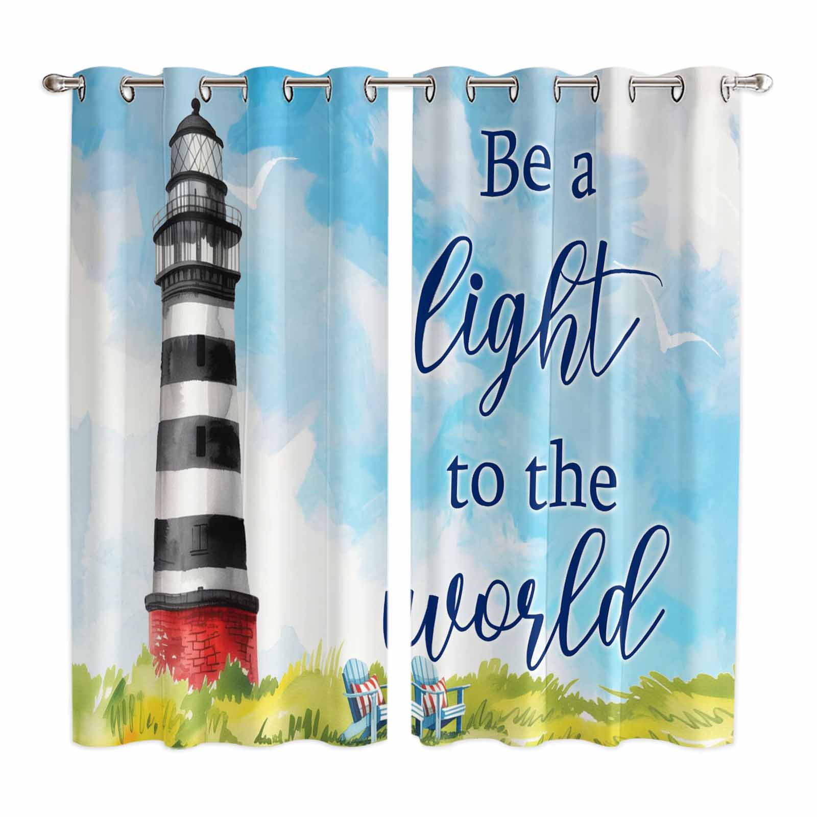 Curtains 63 Inch Length 2 Panels, Lighthouse Grommets Window Treatment ...