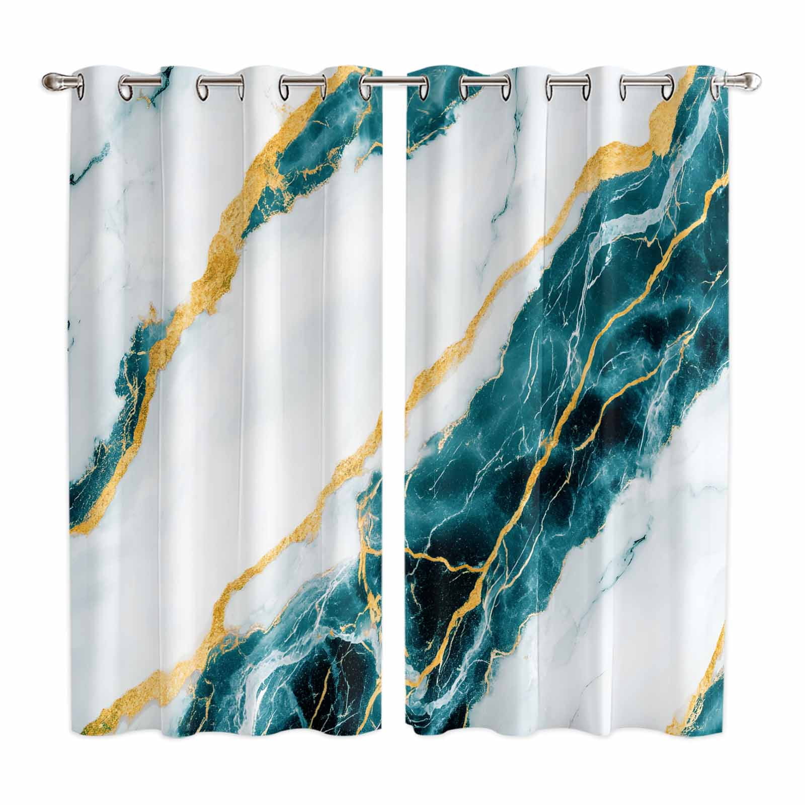 Curtains 63 Inch Length 2 Panels, Marble Turquoise Grommets Window ...
