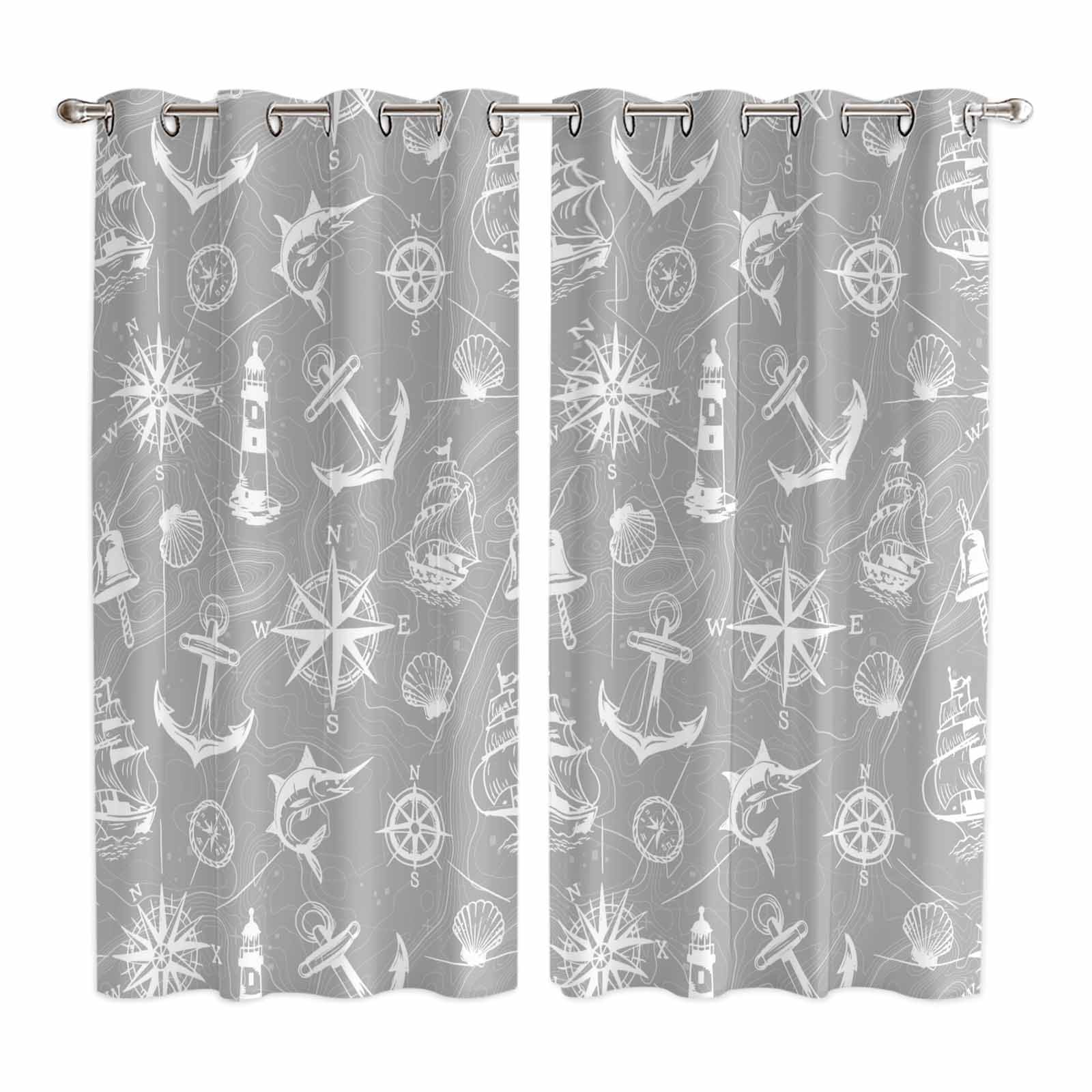 Curtains 63 Inch Length 2 Panels, Nautical Grey Grommets Window ...