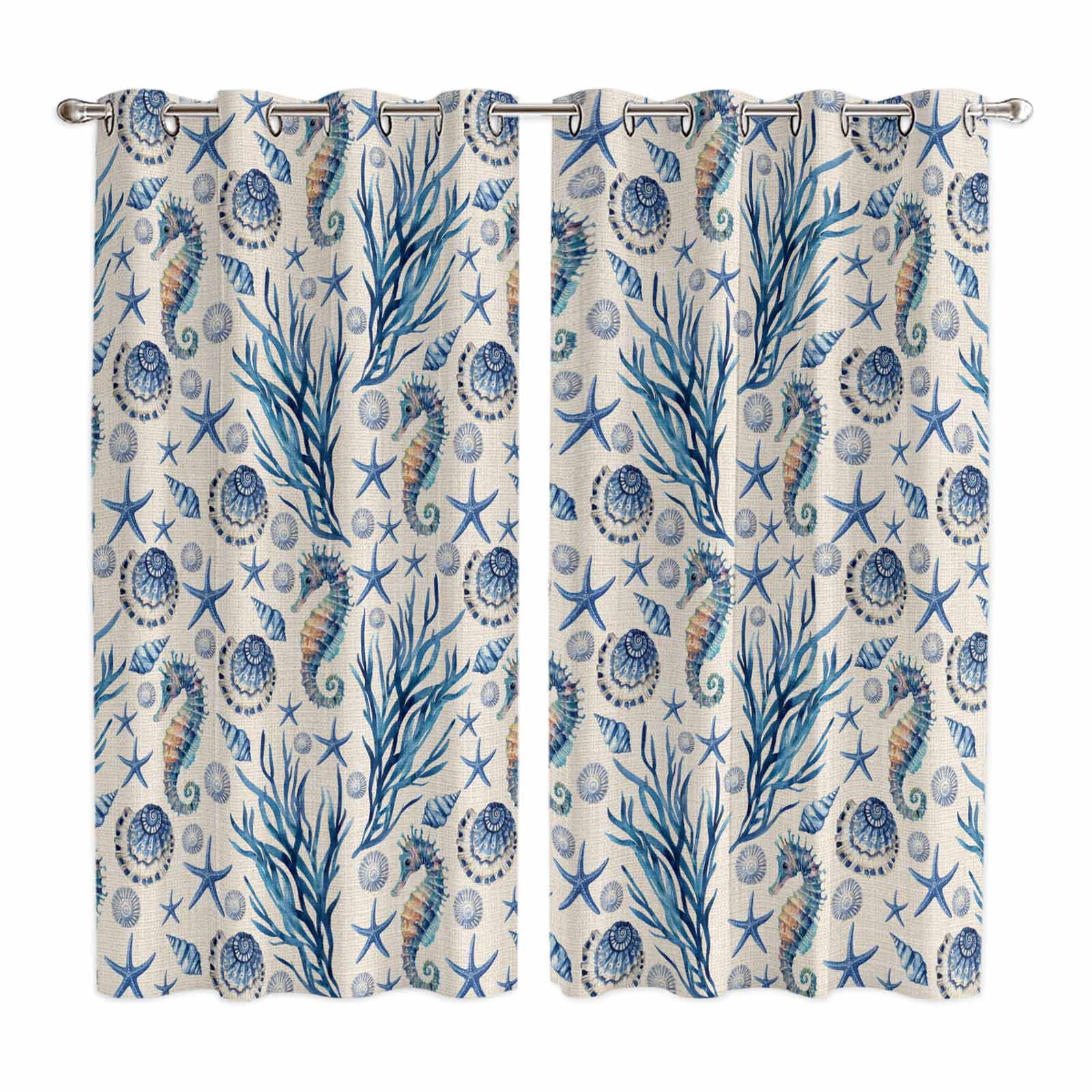 Curtains 63 Inch Length 2 Panels, Ocean Coastal Grommets Window ...