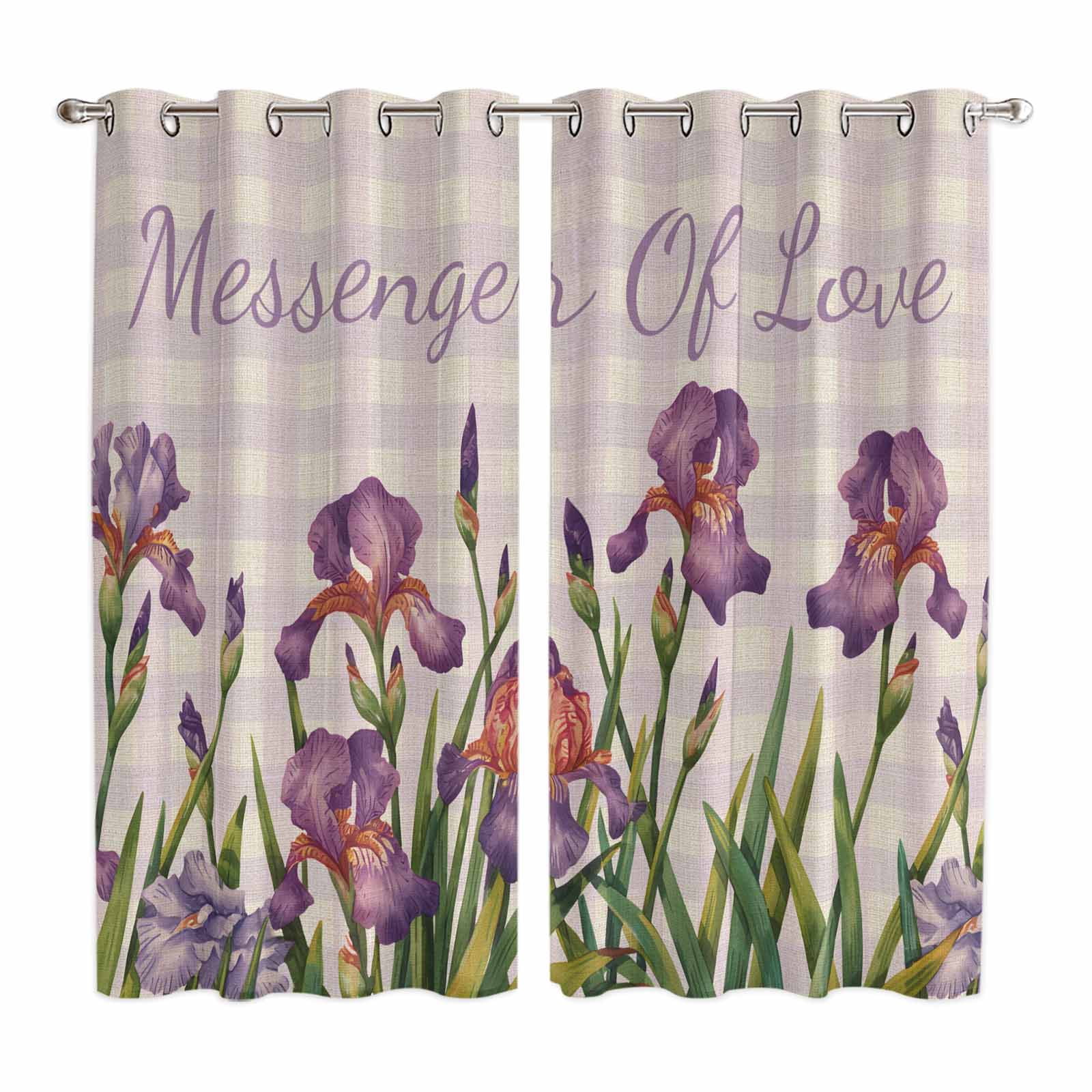 Curtains 63 Inch Length 2 Panels, Purple Floral Checkered Grommets ...