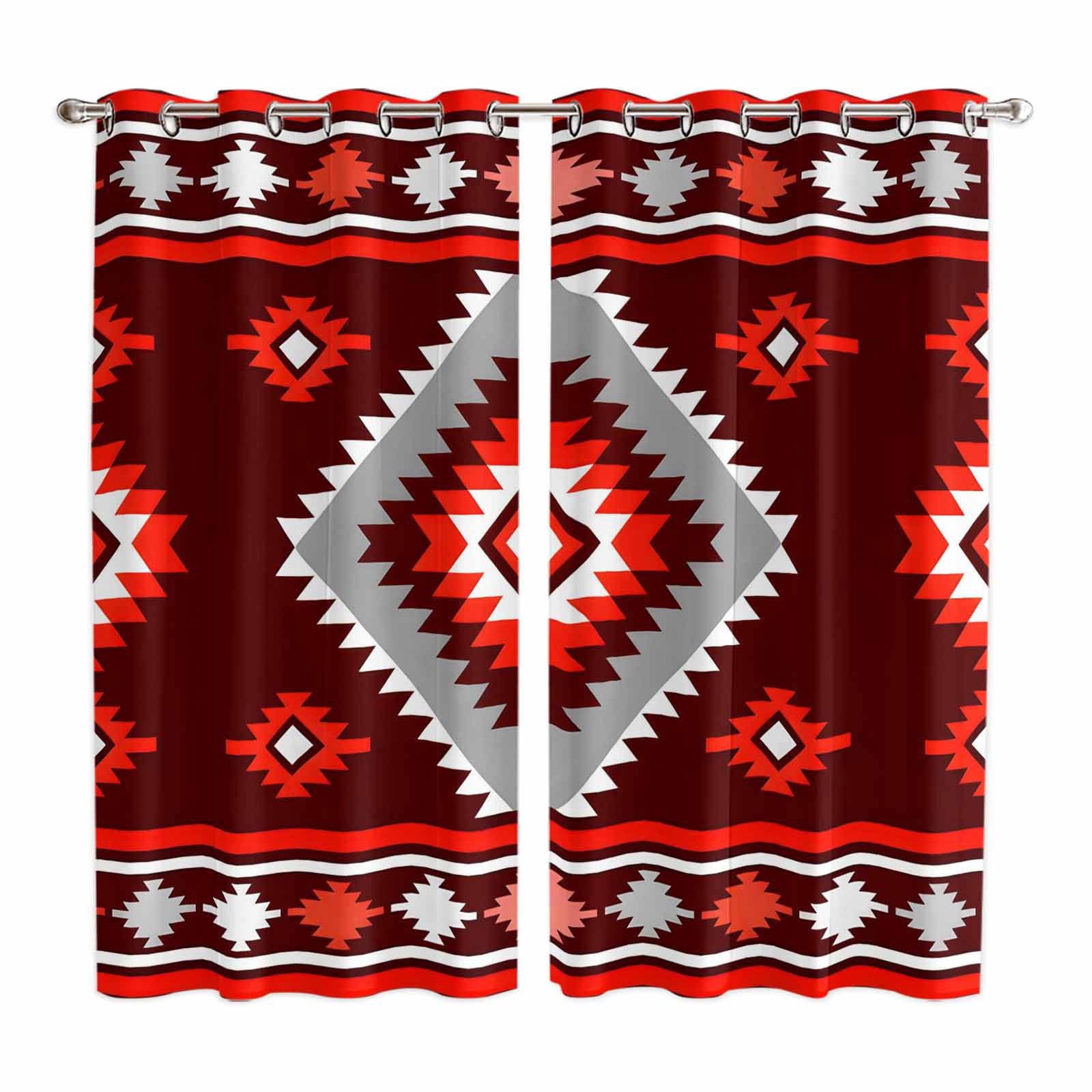 Curtains 63 Inch Length 2 Panels, Red Boho Grommets Window Treatment ...