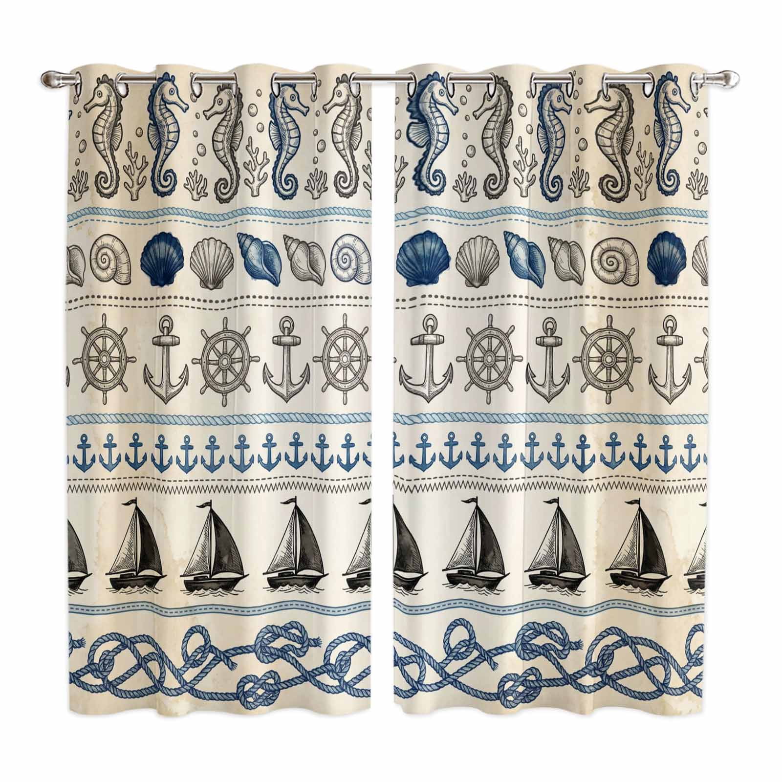 Curtains 63 Inch Length 2 Panels, Vintage Coastal Grommets Window ...