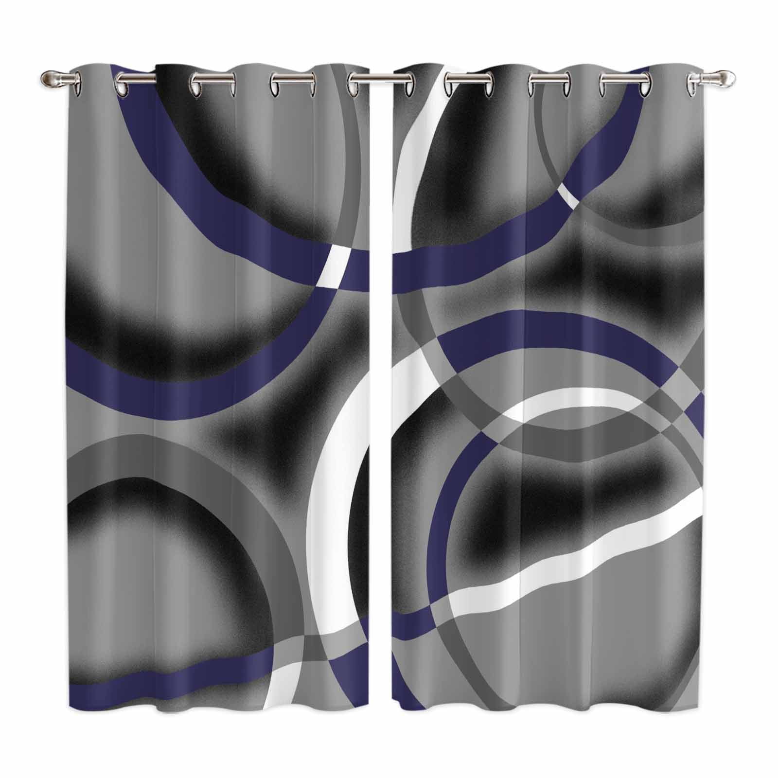 Curtains 84 Inches Long 2 Panels, Blue Geometric Grommets Window ...