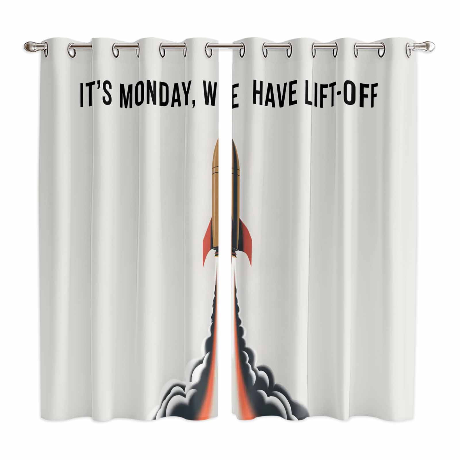Curtains 84 Inches Long 2 Panels, Cartoon Rockets Grommets Window ...