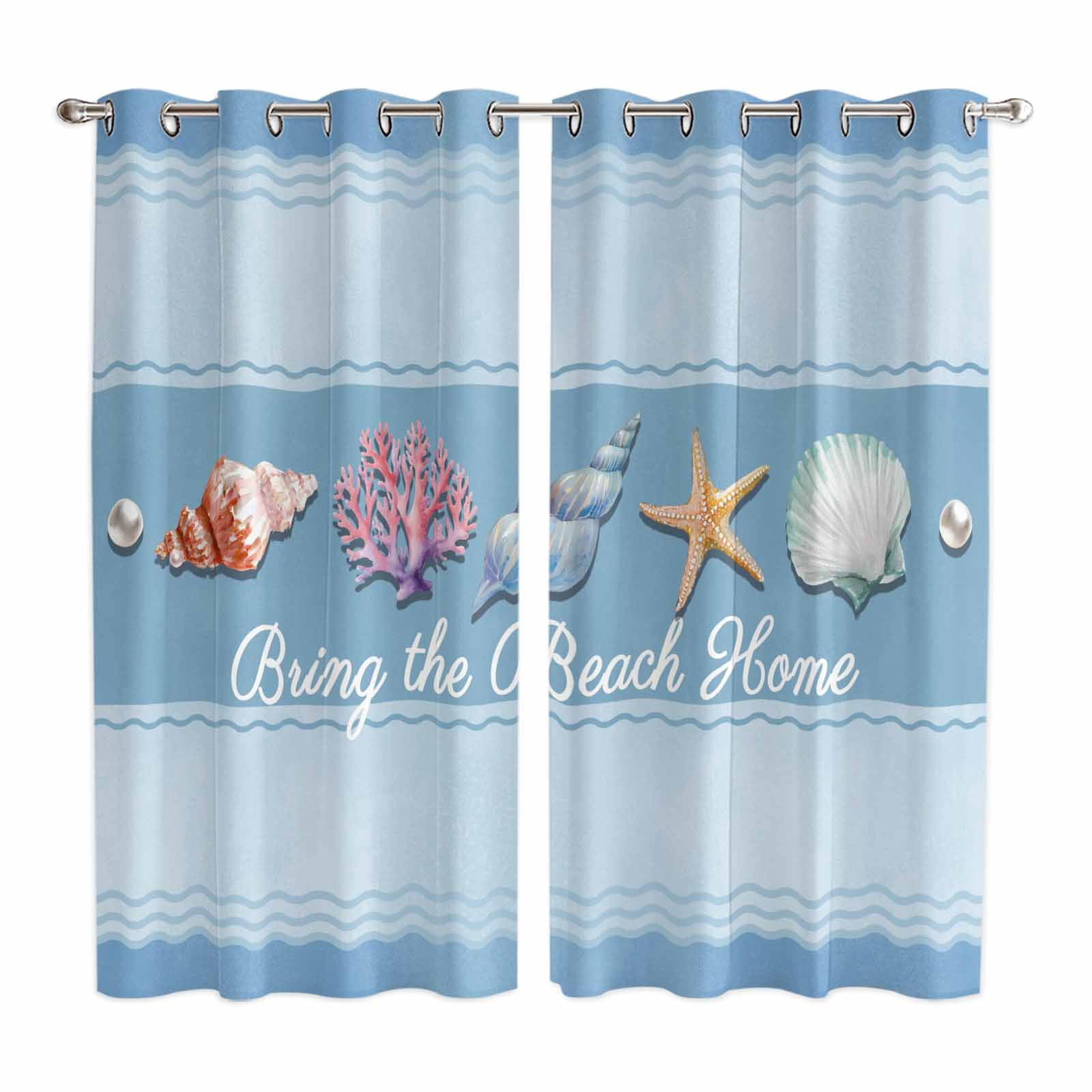 Curtains 84 Inches Long 2 Panels, Coastal Blue Striped Grommets Window ...
