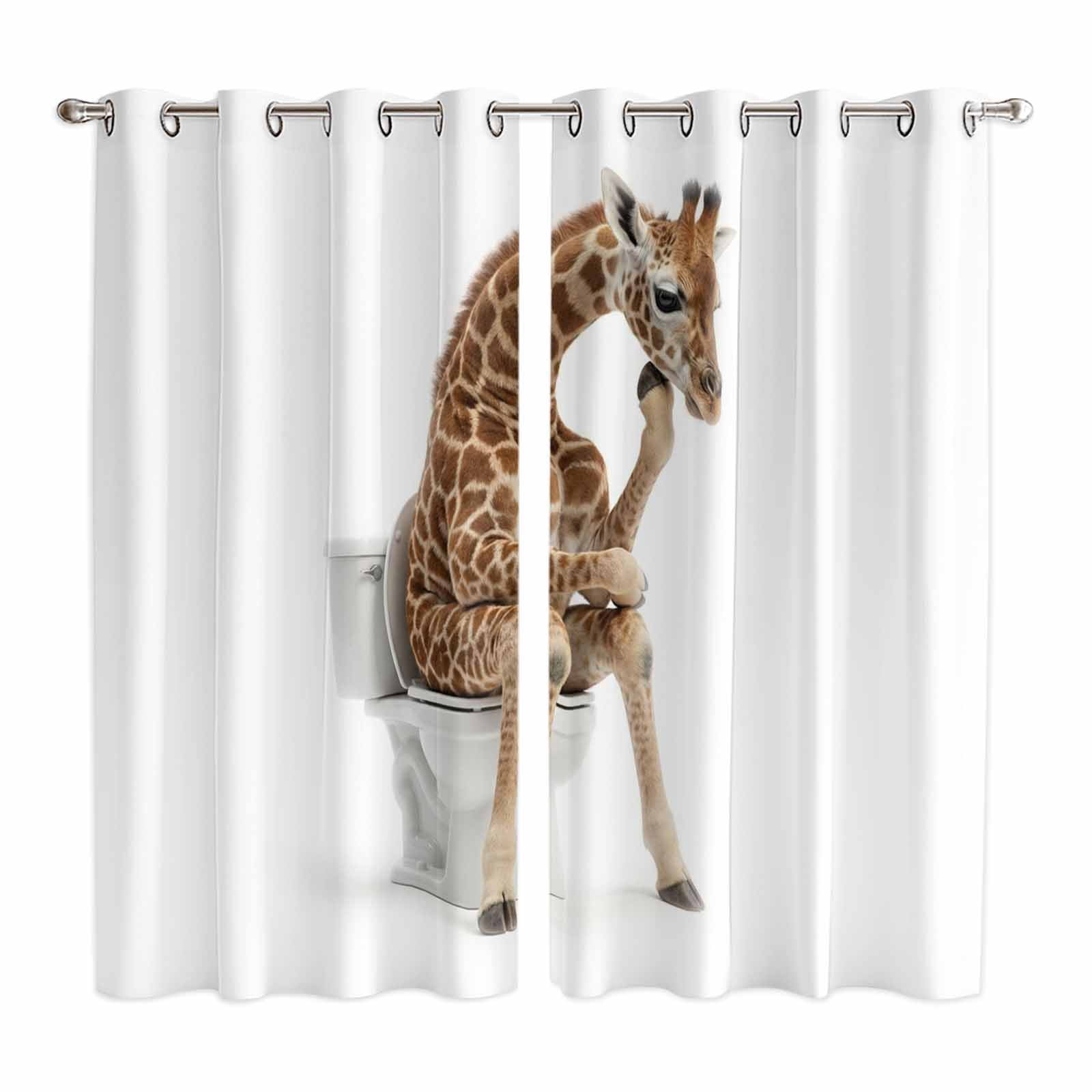 Curtains 84 Inches Long 2 Panels, Funny Giraffes Grommets Window ...