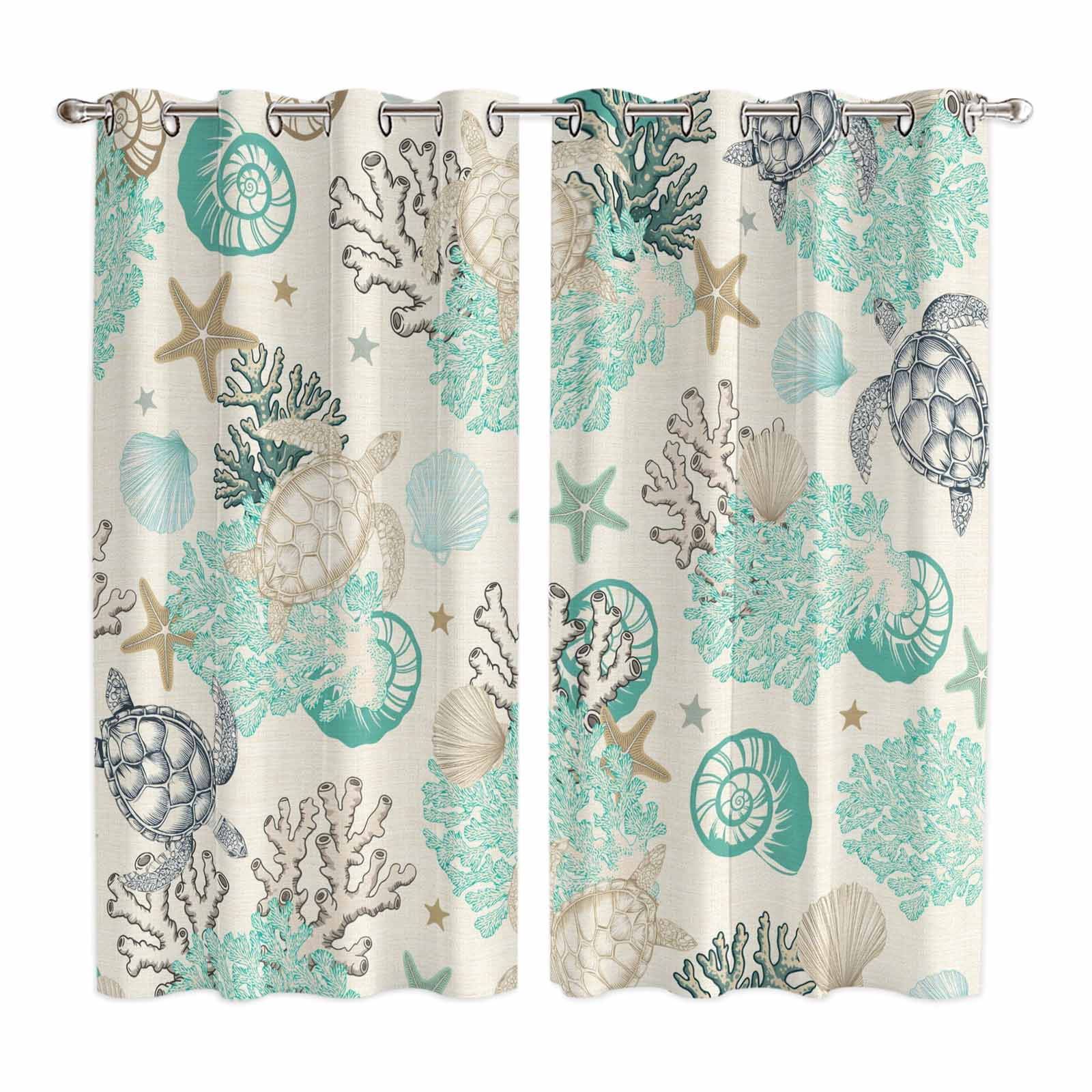 Curtains 84 Inches Long 2 Panels, Ocean Coastal Grommets Window ...