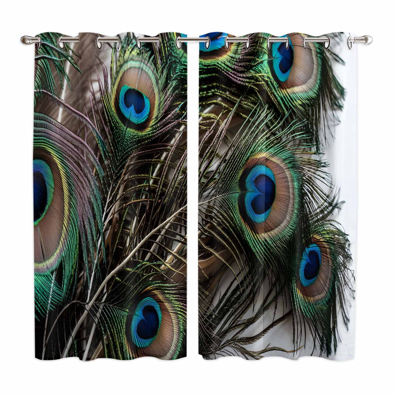 Curtains 84 Inches Long 2 Panels, Peacock Feather Grommets Window ...