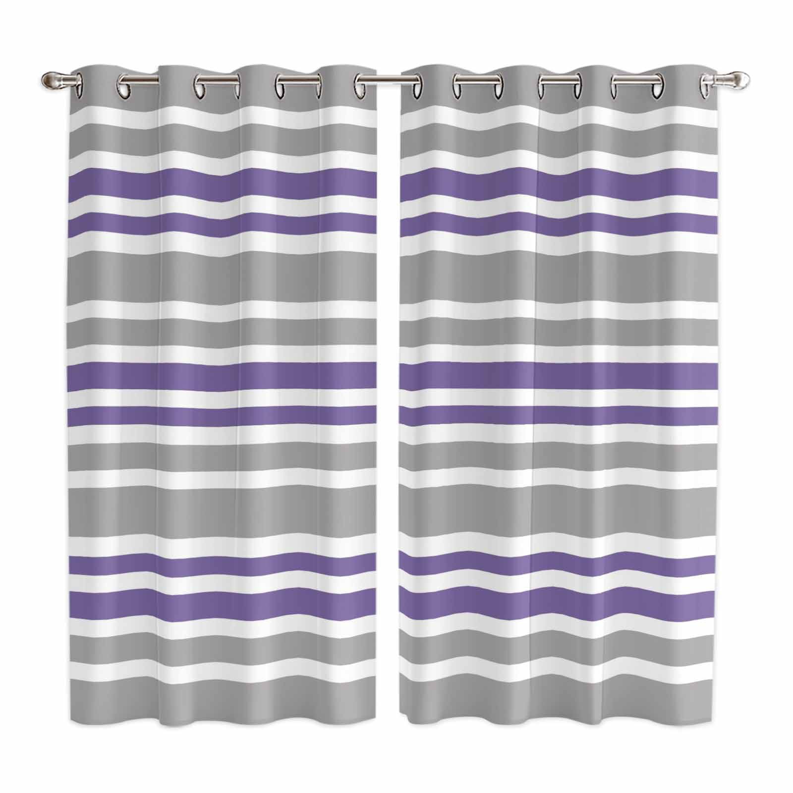Curtains 84 Inches Long 2 Panels, Purple Grey Striped Grommets Window ...